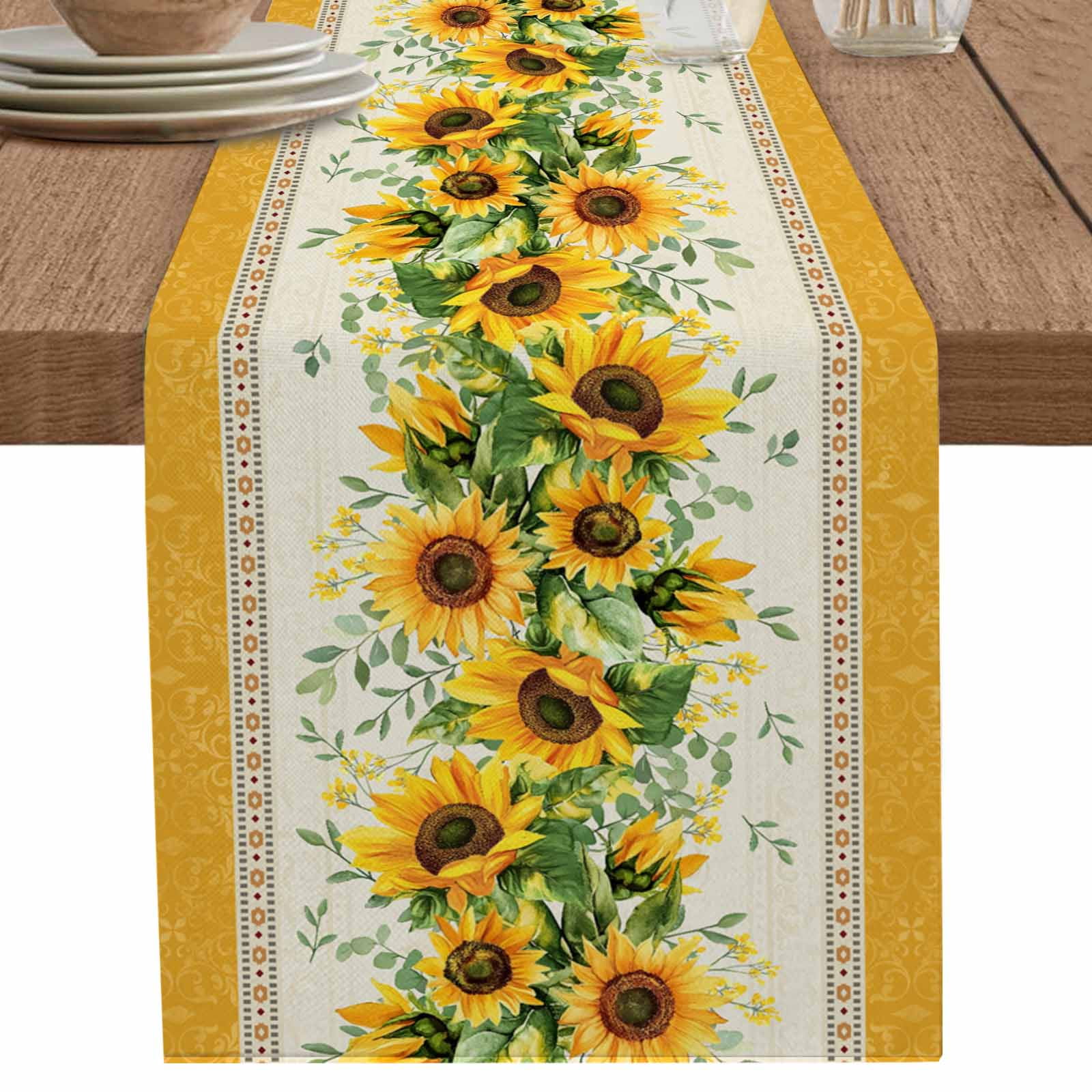 nqOlkjepod Sunflower Yellow Table Runner 72 Inches Long Farmhouse Dress ...