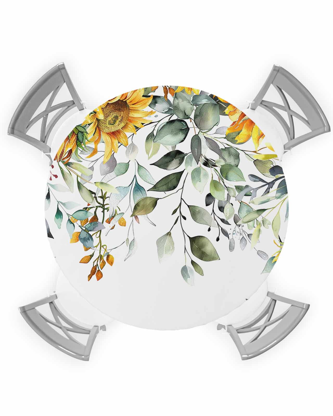 nqOlkjepod Sunflowers Round Tablecloth, Fitted Table Cover with Elastic ...