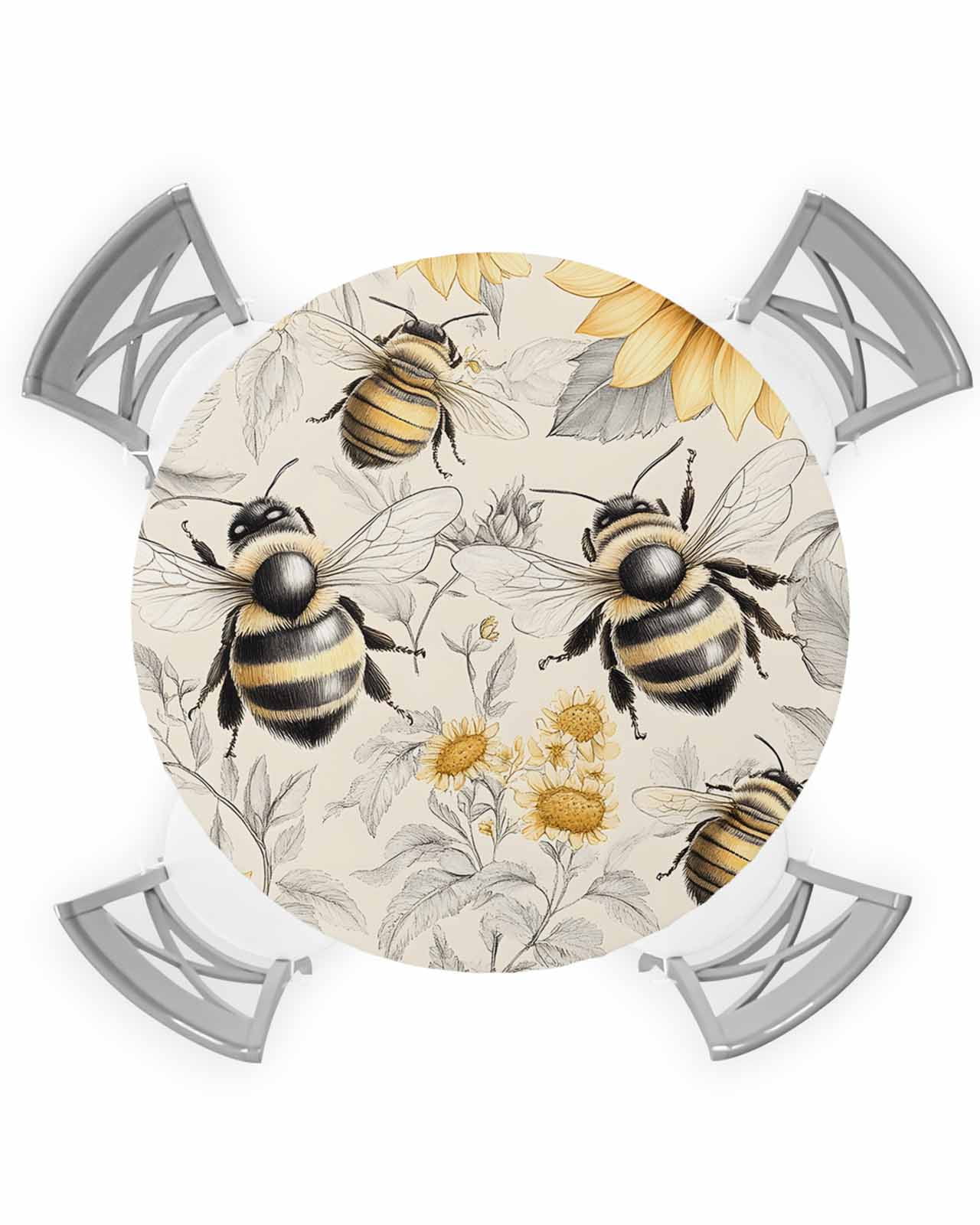 nqOlkjepod Sunflowers Round Tablecloth, Fitted Table Cover with Elastic ...