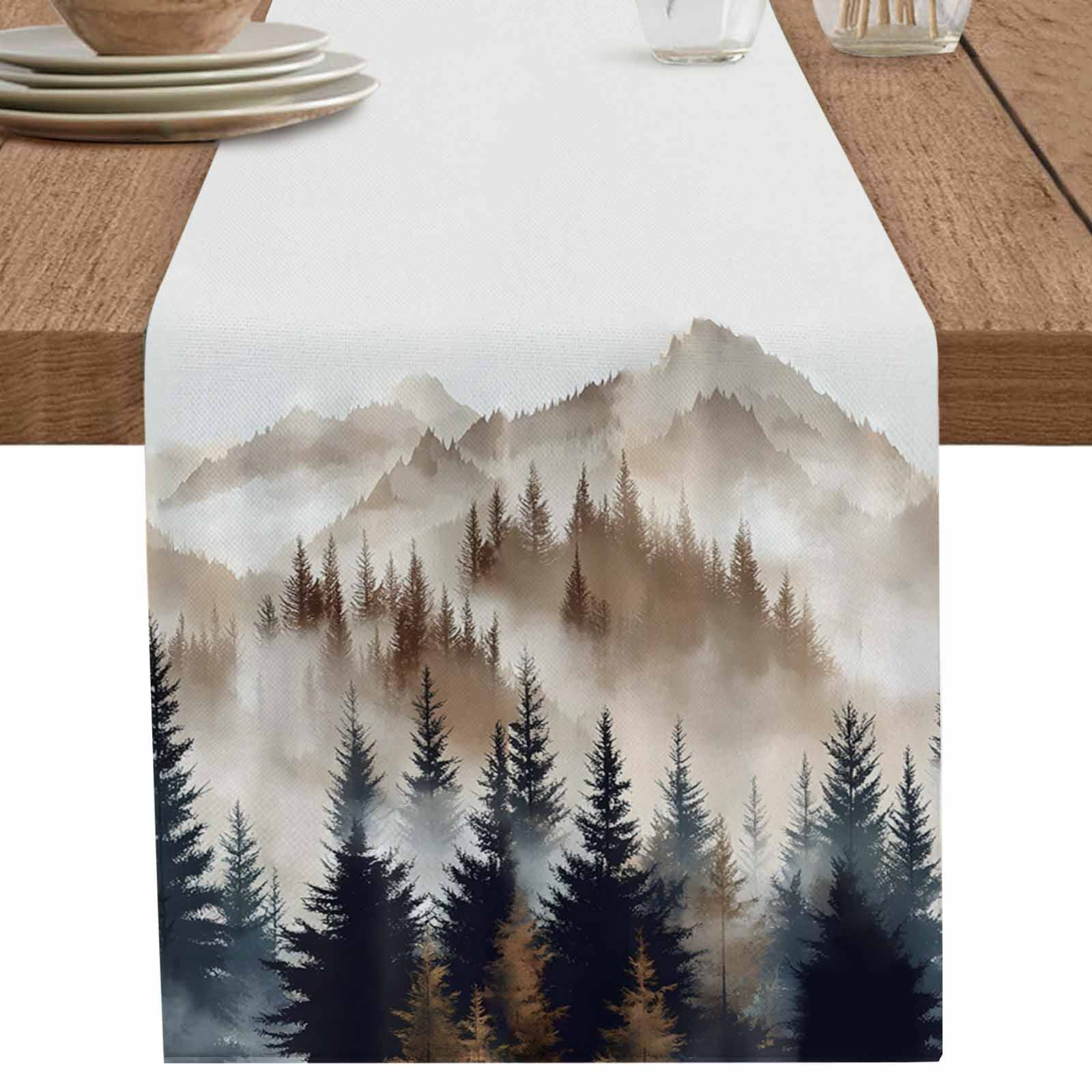 nqOlkjepod Tan Trees Forest Table Runner 90 Inches Long Farmhouse Dress ...