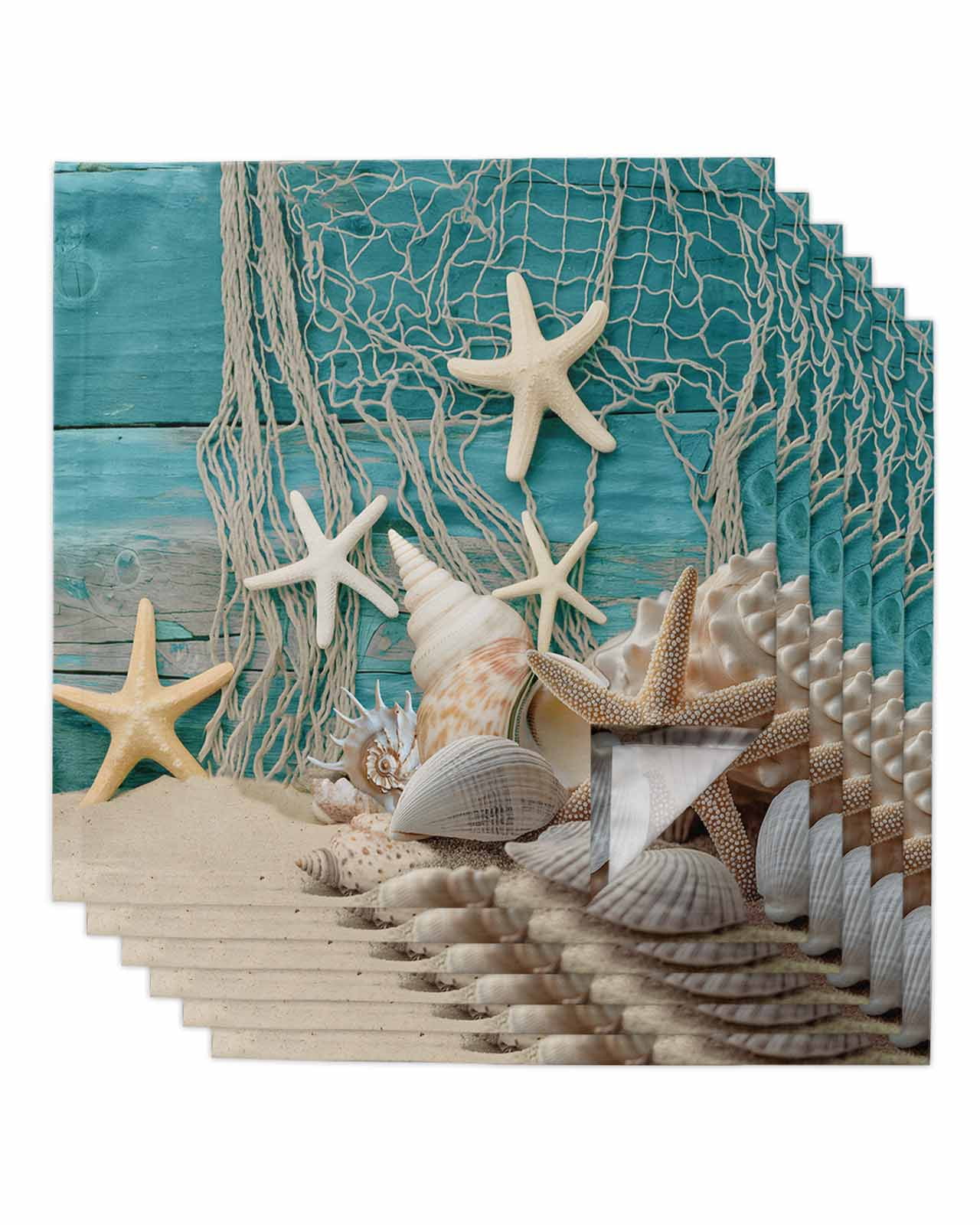 nqOlkjepod Teal Beach Coastal Cloth Napkins Set of 6 Reusable Dinner ...