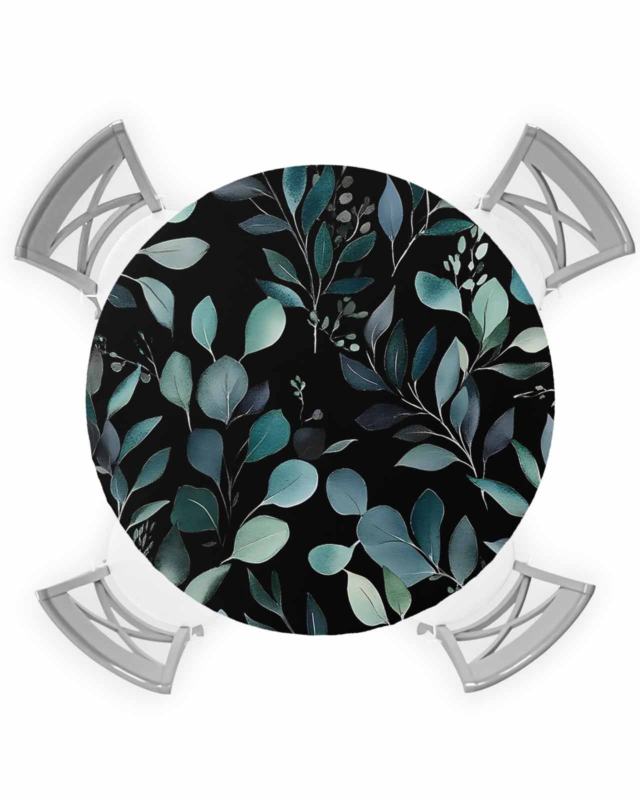 nqOlkjepod Teal Black Botanical Round Tablecloth, Fitted Table Cover ...