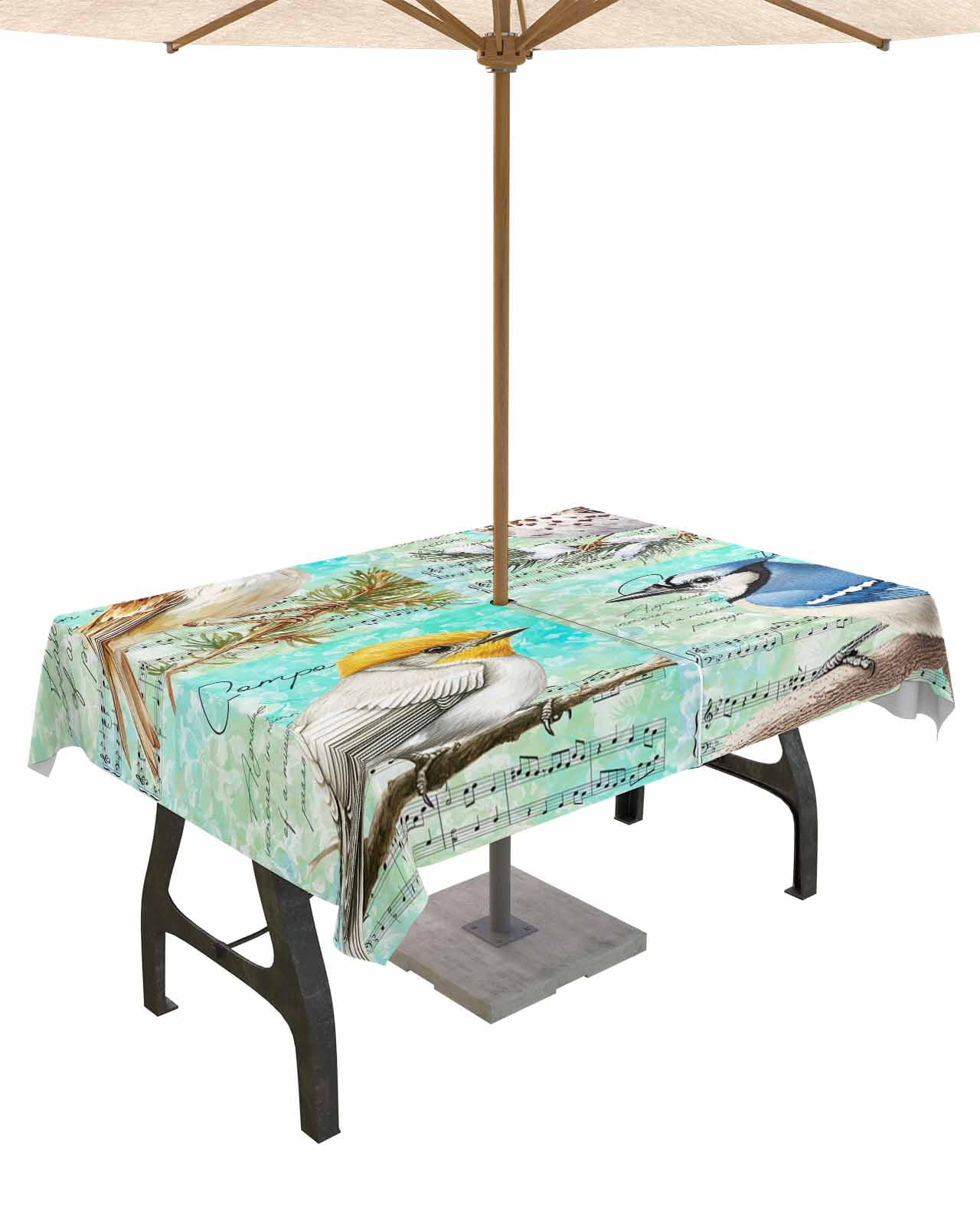 nqOlkjepod Teal Blue Birds Outdoor Tablecloth with Umbrella Hole ...