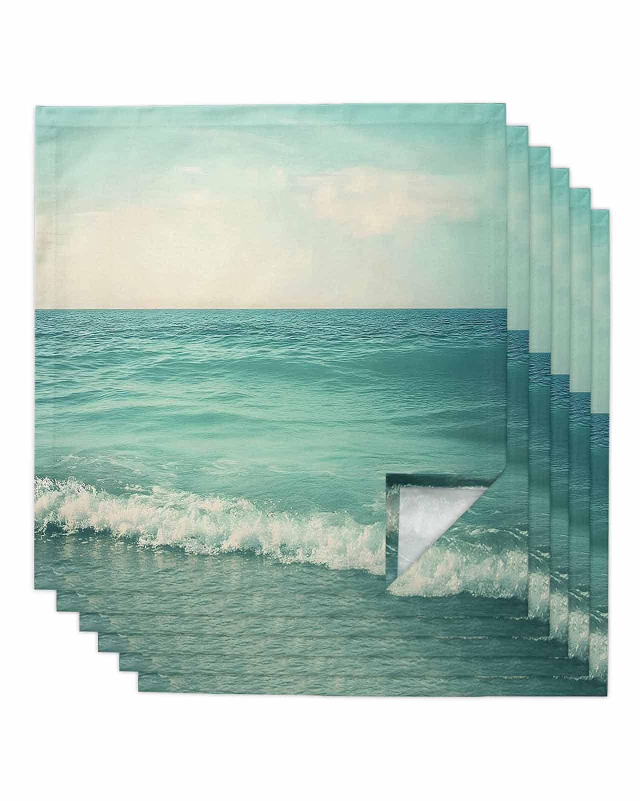 nqOlkjepod Teal Blue Coastal Cloth Napkins Set of 6 Reusable Dinner ...