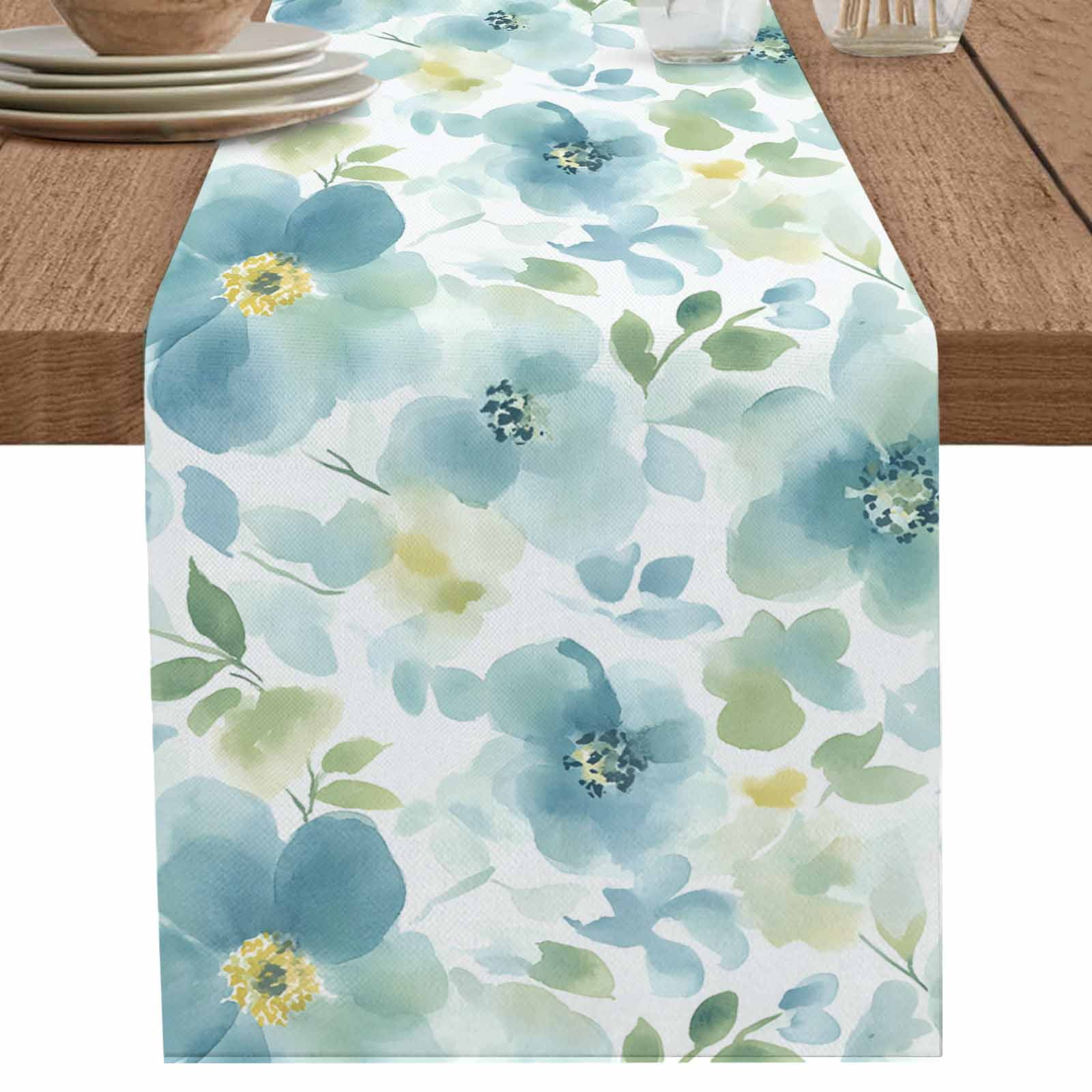 nqOlkjepod Teal Blue Flower Table Runner 72 Inches Long Farmhouse Dress ...