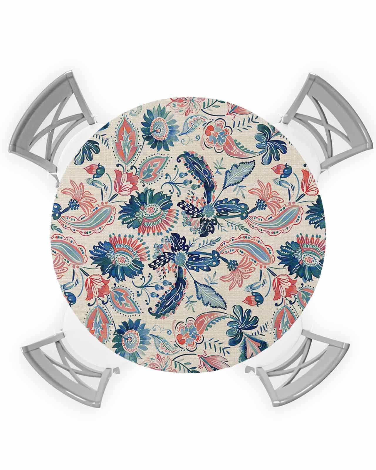 nqOlkjepod Teal Blue Red Ethnic Round Tablecloth, Fitted Table Cover ...