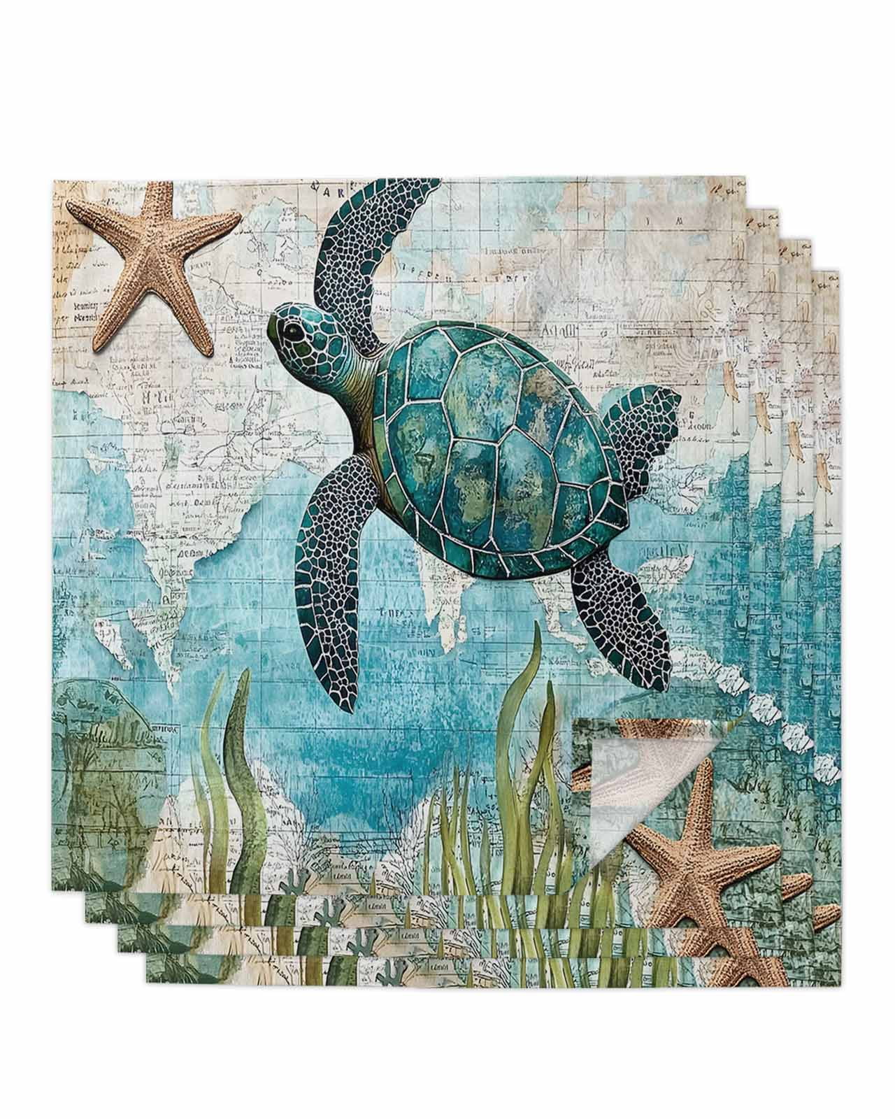 nqOlkjepod Teal Blue Turtle Cloth Napkins Set of 4 Reusable Dinner ...