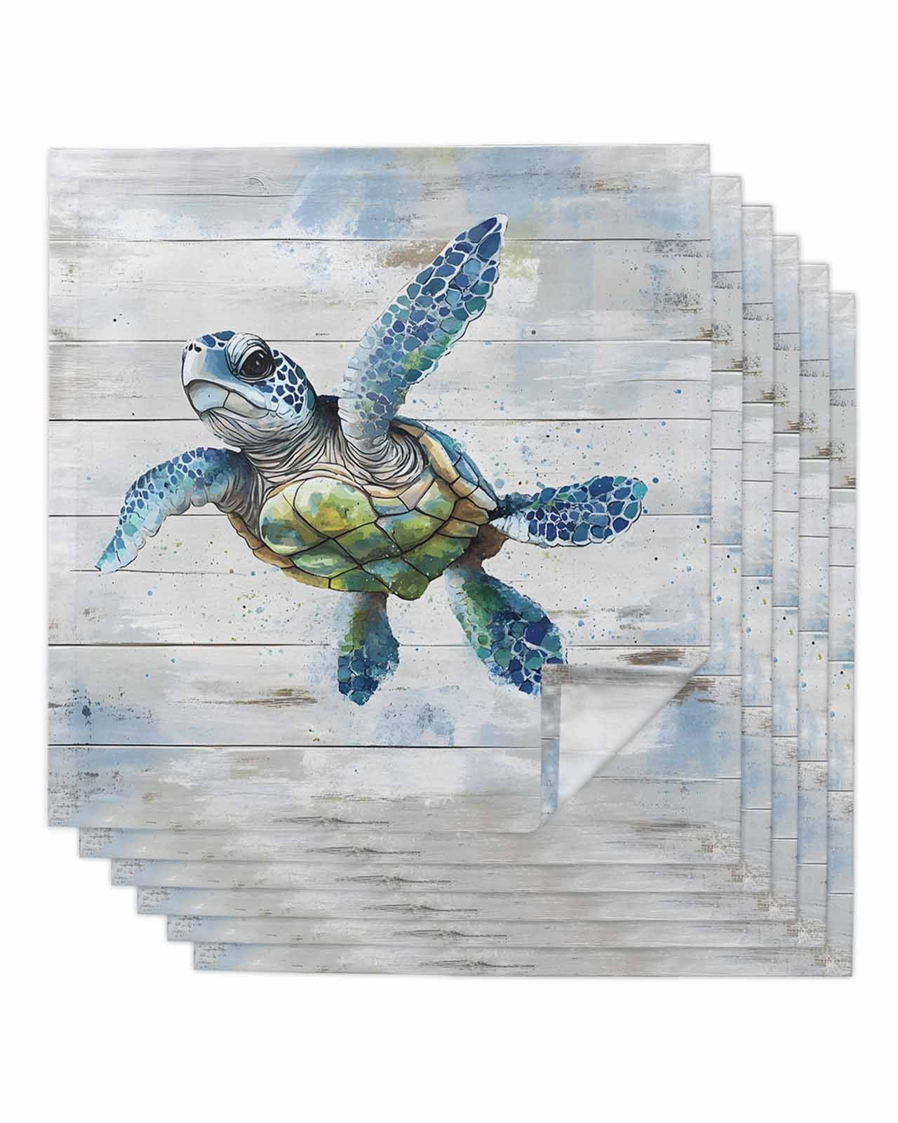nqOlkjepod Teal Blue Turtle Coastal Cloth Napkins Set of 6 Reusable ...