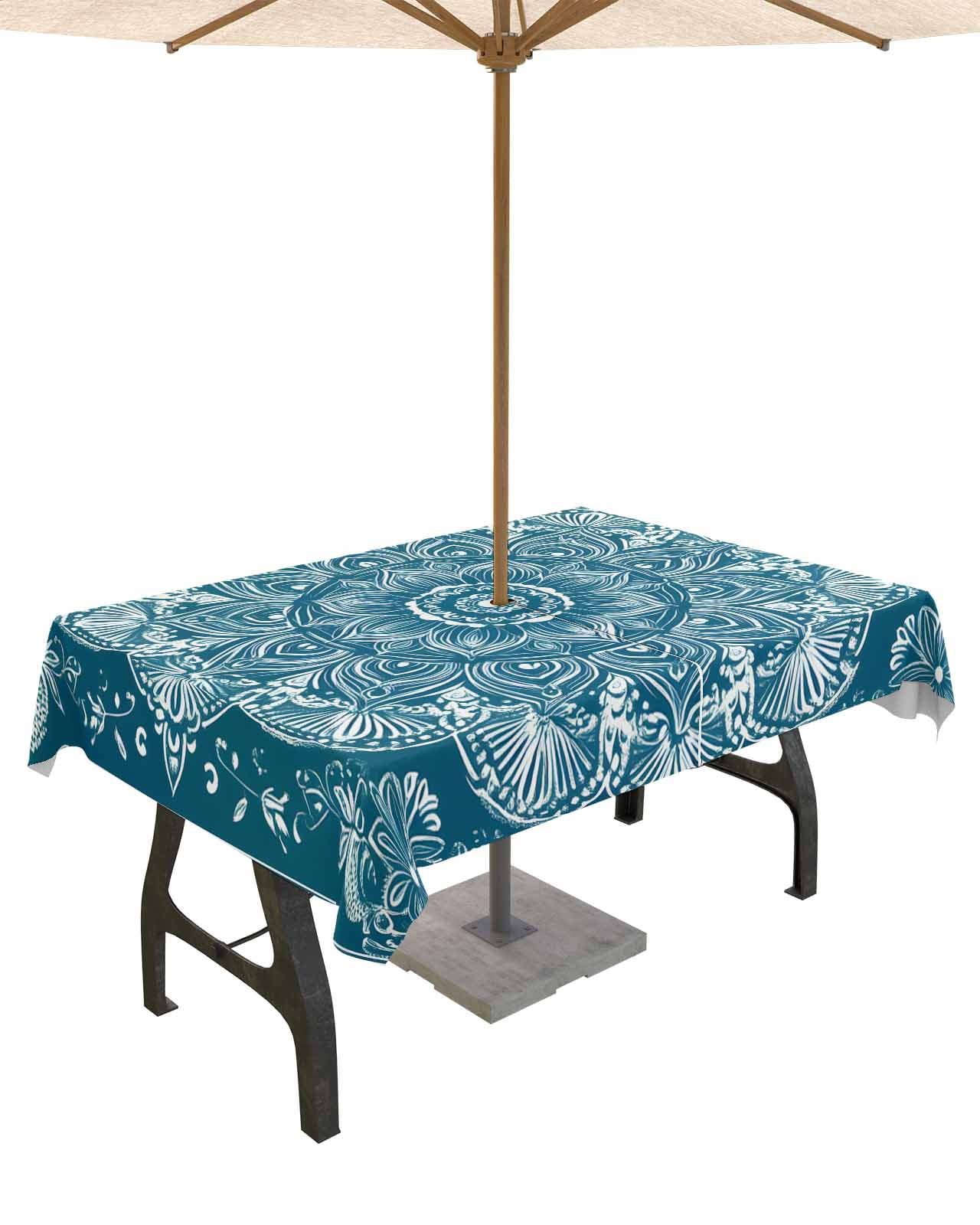 nqOlkjepod Teal Boho Floral Outdoor Tablecloth with Umbrella Hole ...