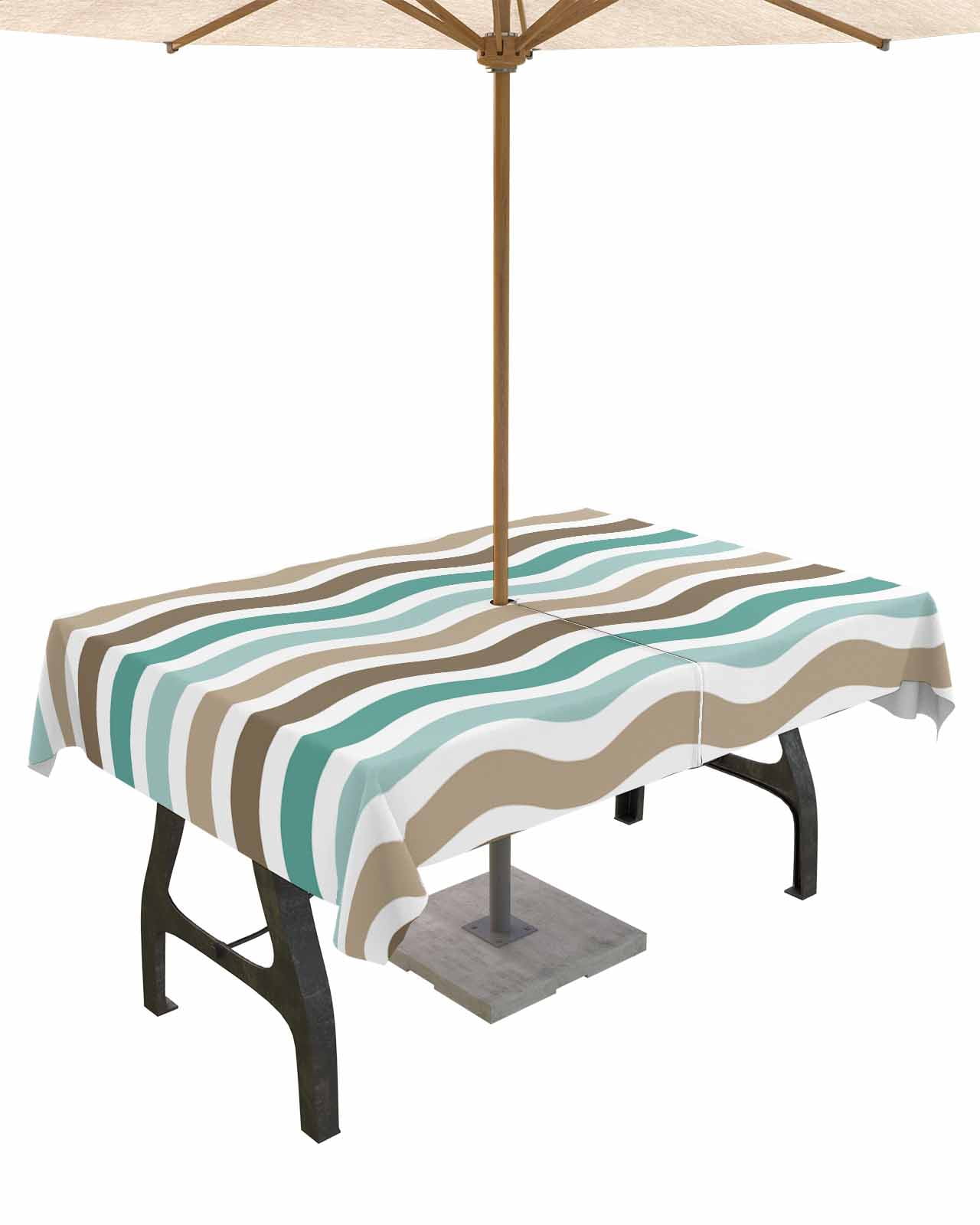 nqOlkjepod Teal Brown Ombre Outdoor Tablecloth with Umbrella Hole ...