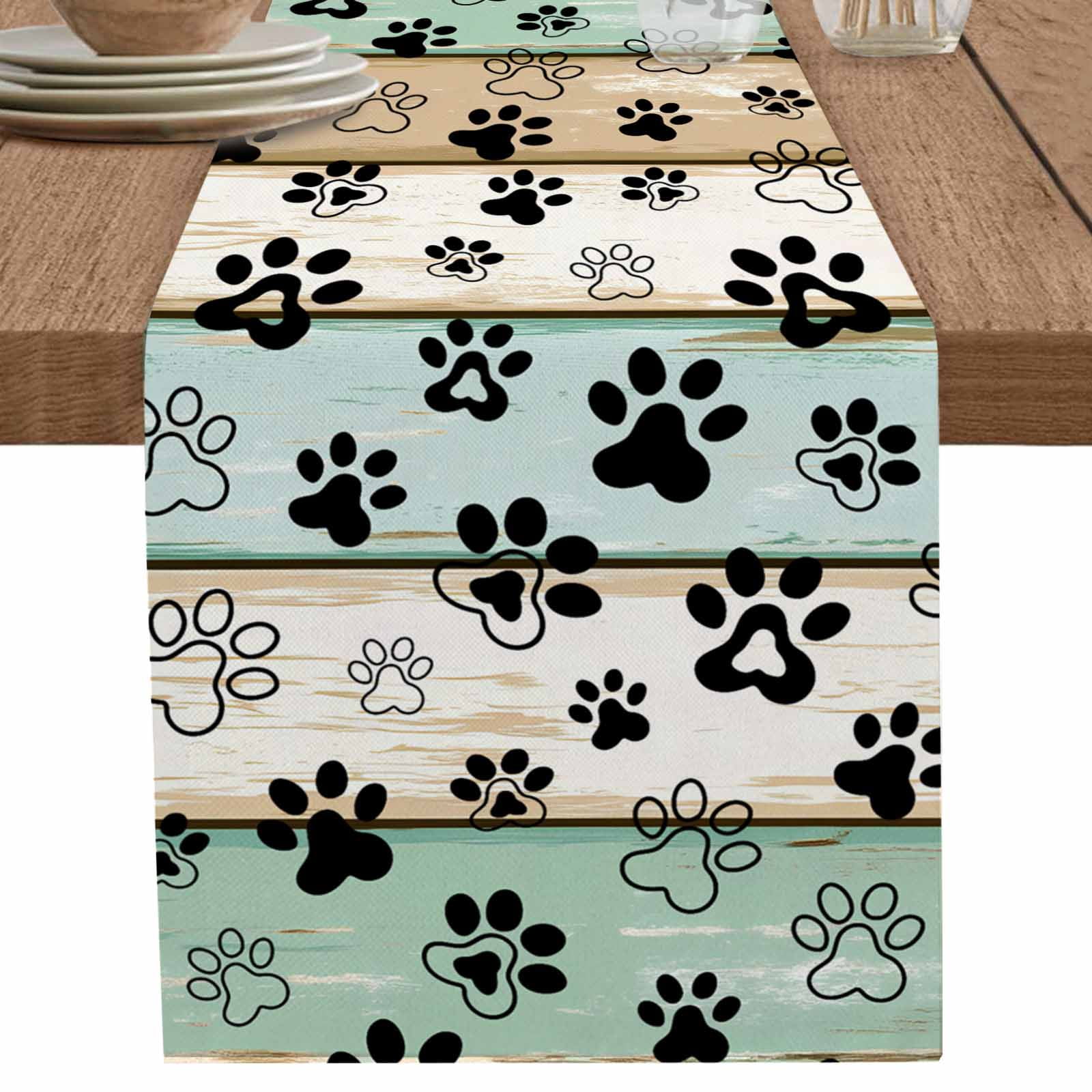 nqOlkjepod Teal Brown Paw Print Table Runner 72 Inches Long Farmhouse ...