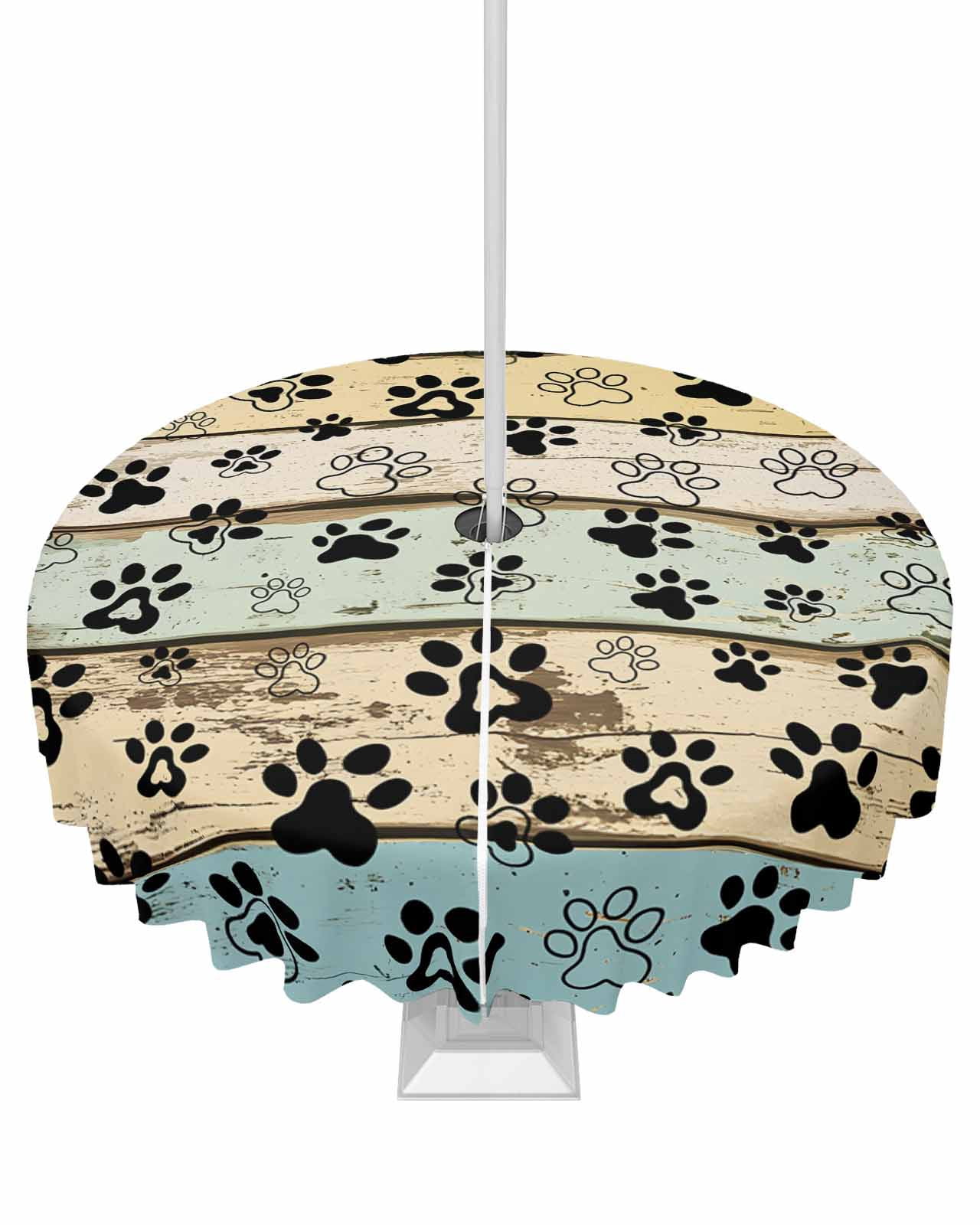 nqOlkjepod Teal Brown Paw Prints Outdoor Tablecloth with Umbrella Hole ...