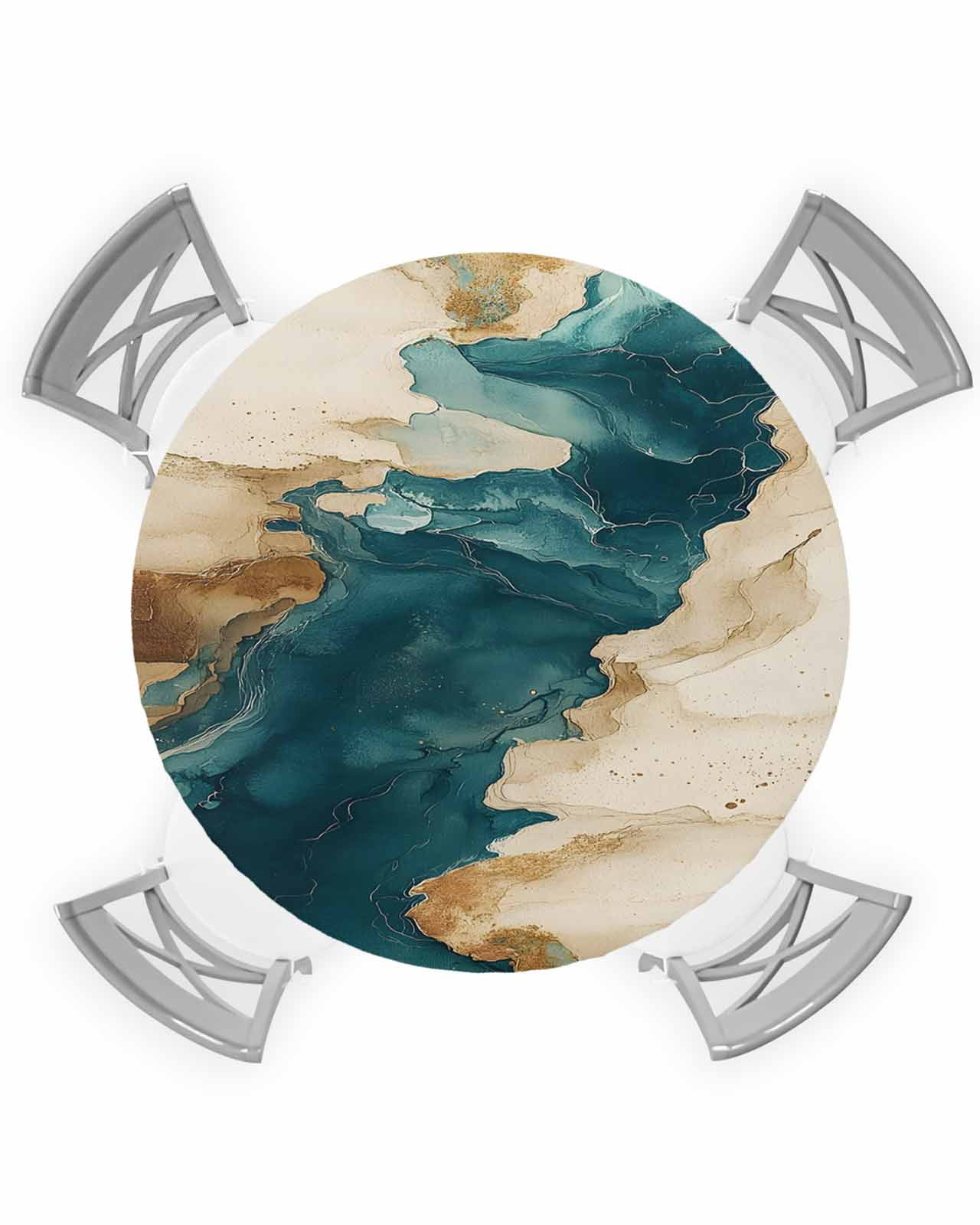 nqOlkjepod Teal Brown Round Tablecloth, Fitted Table Cover with Elastic ...