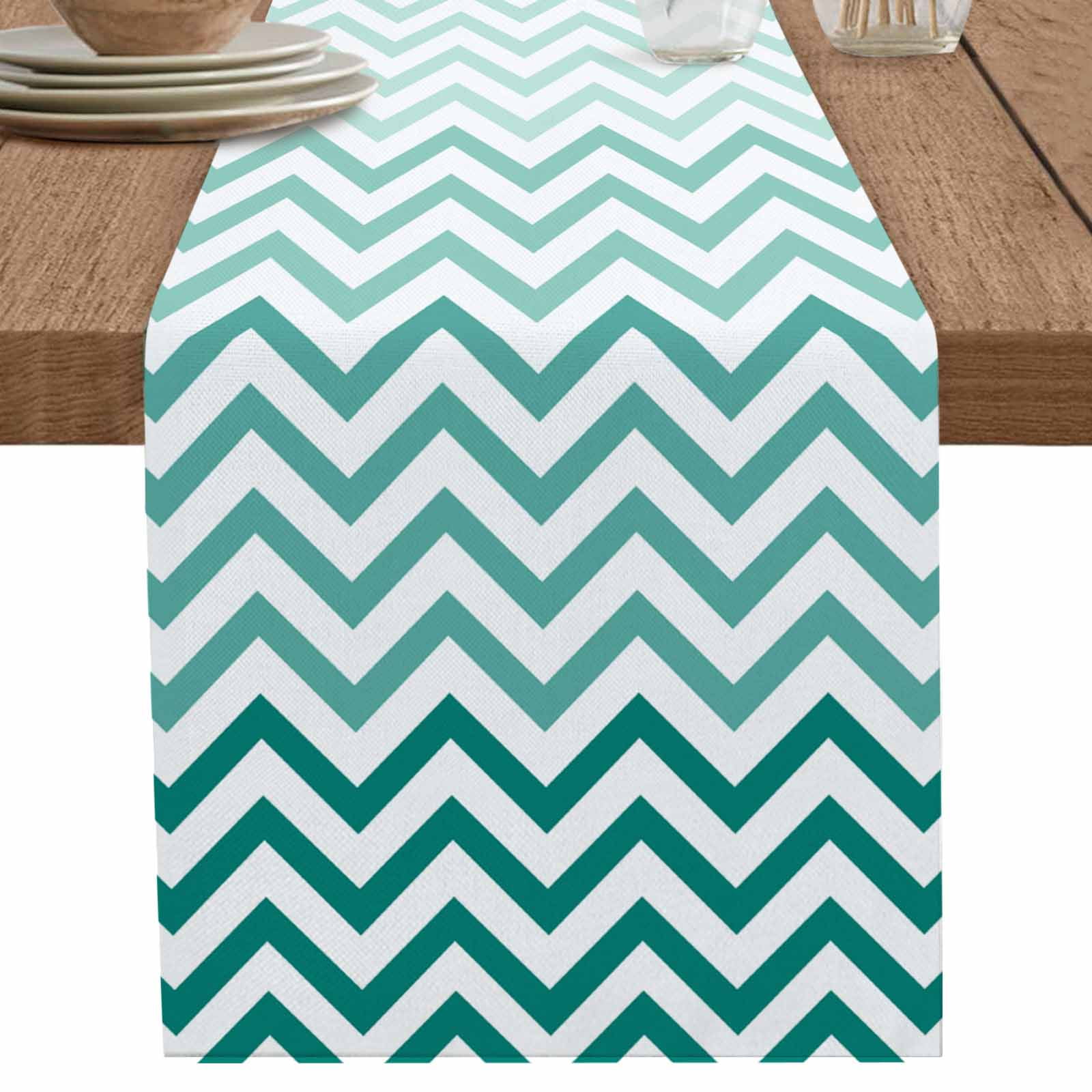 nqOlkjepod Teal Chevron Table Runner 36 Inches Long Farmhouse Dress ...