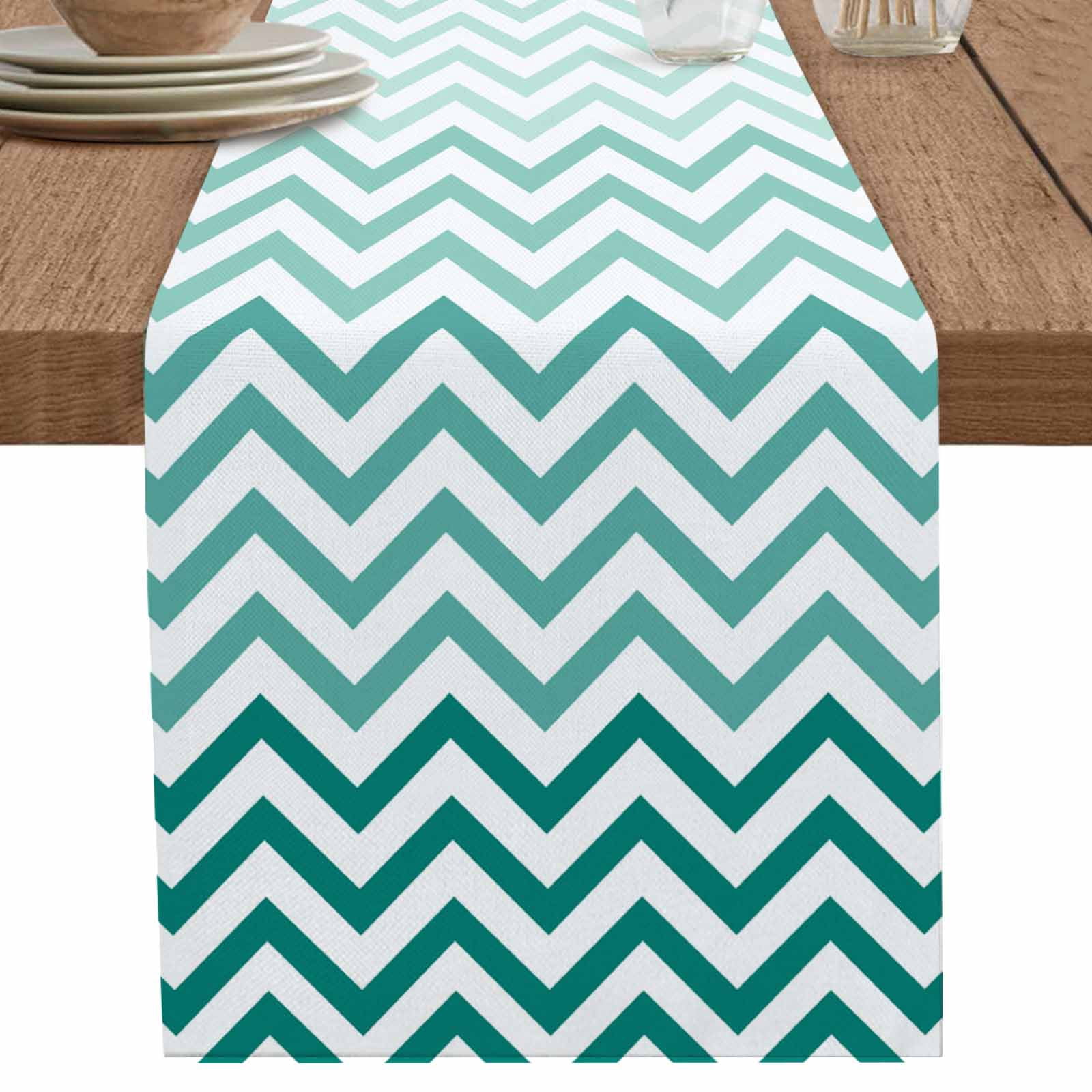nqOlkjepod Teal Chevron Table Runner 72 Inches Long Farmhouse Dress ...