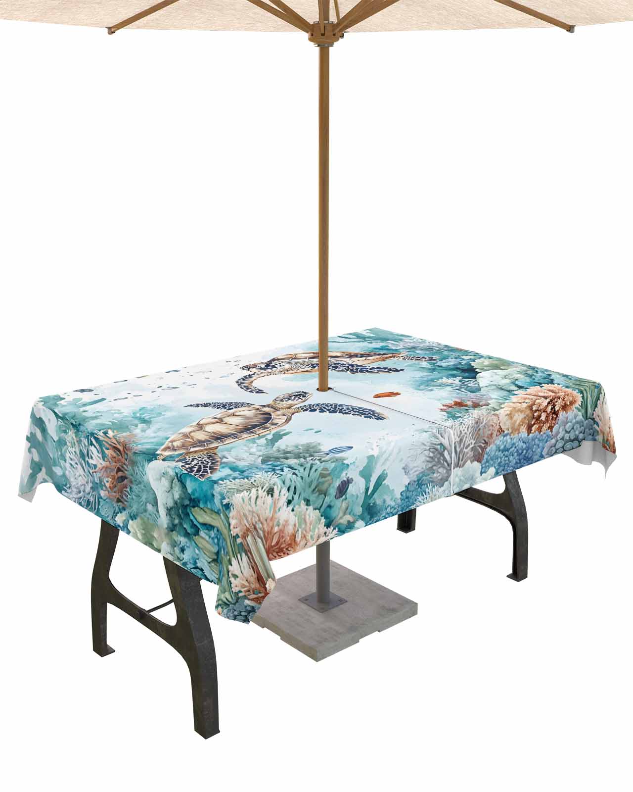 nqOlkjepod Teal Coastal Turtle Outdoor Tablecloth with Umbrella Hole ...