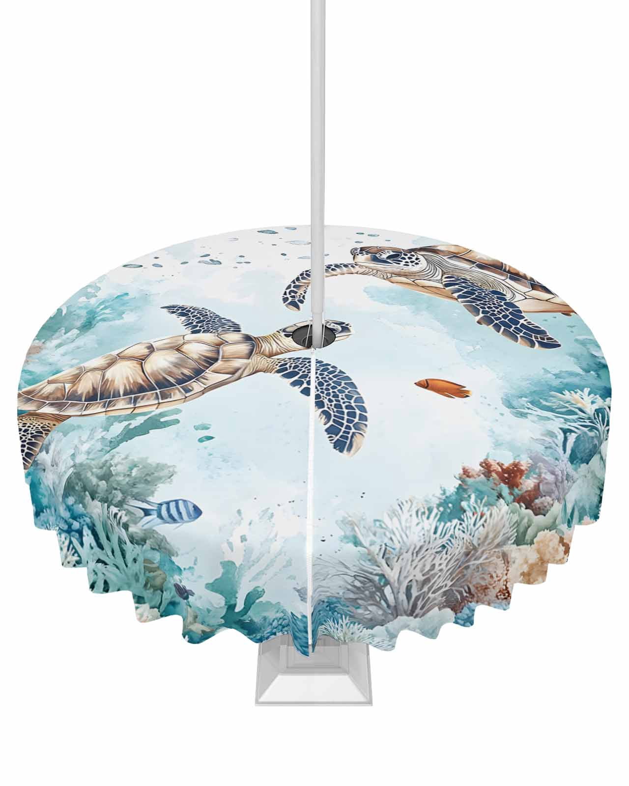 nqOlkjepod Teal Coastal Turtle Outdoor Tablecloth with Umbrella Hole ...
