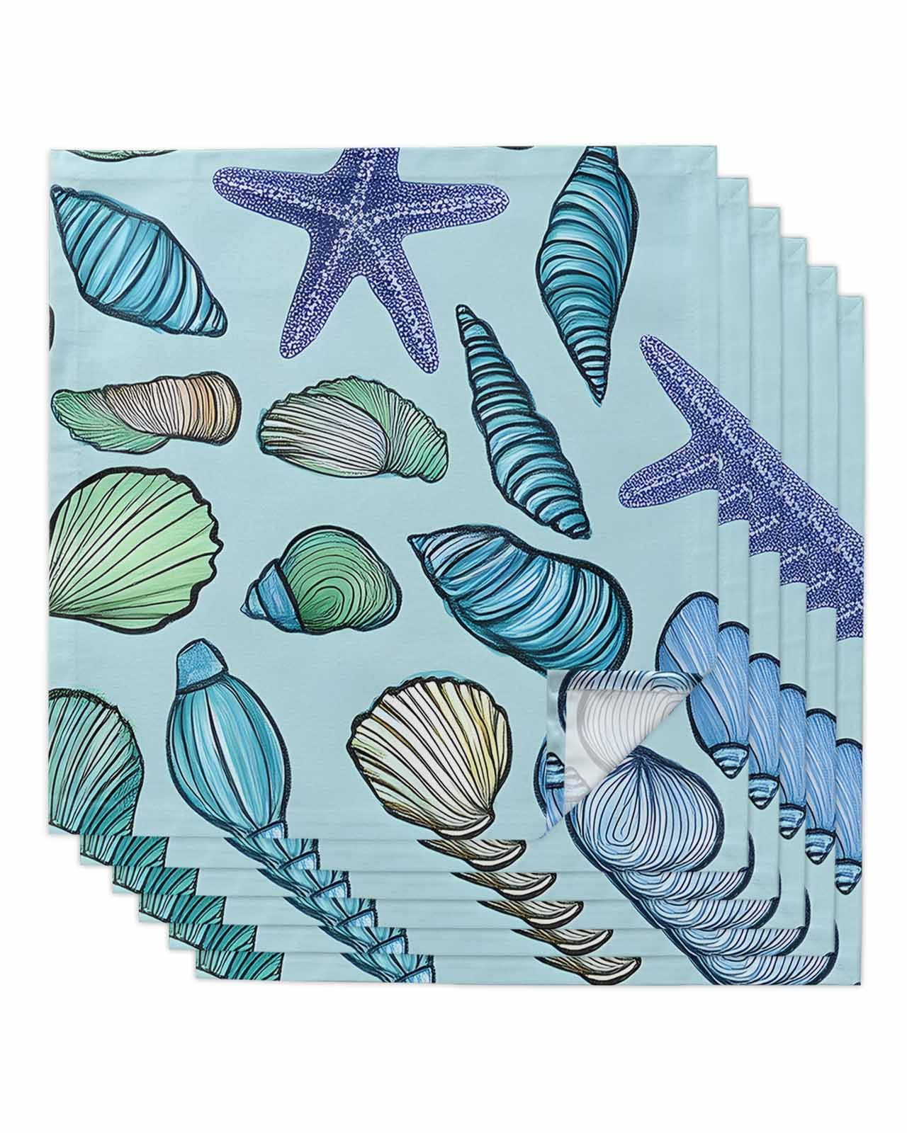 nqOlkjepod Teal Conch Coastal Cloth Napkins Set of 6 Reusable Dinner ...