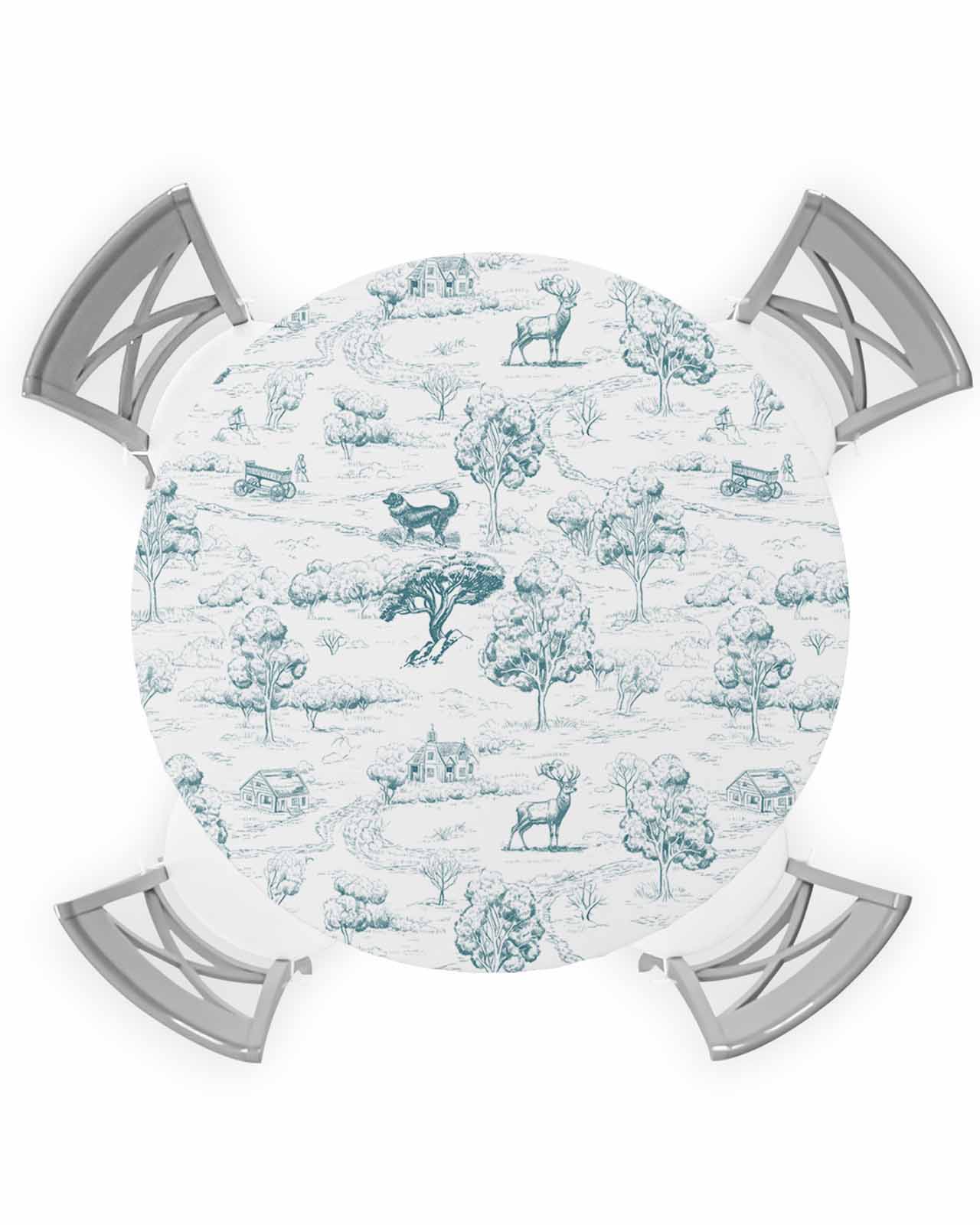 nqOlkjepod Teal Country Round Tablecloth, Fitted Table Cover with ...