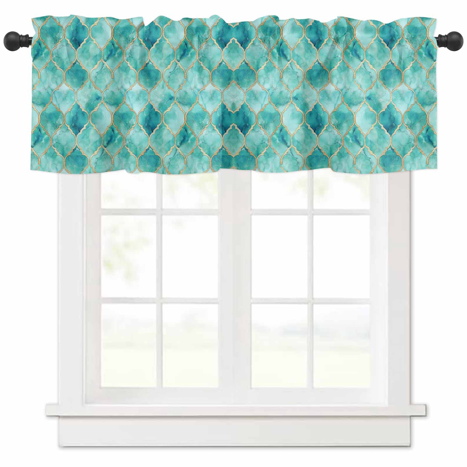 nqOlkjepod Teal Geometric Farmhouse Short Window Curtain Valances ...
