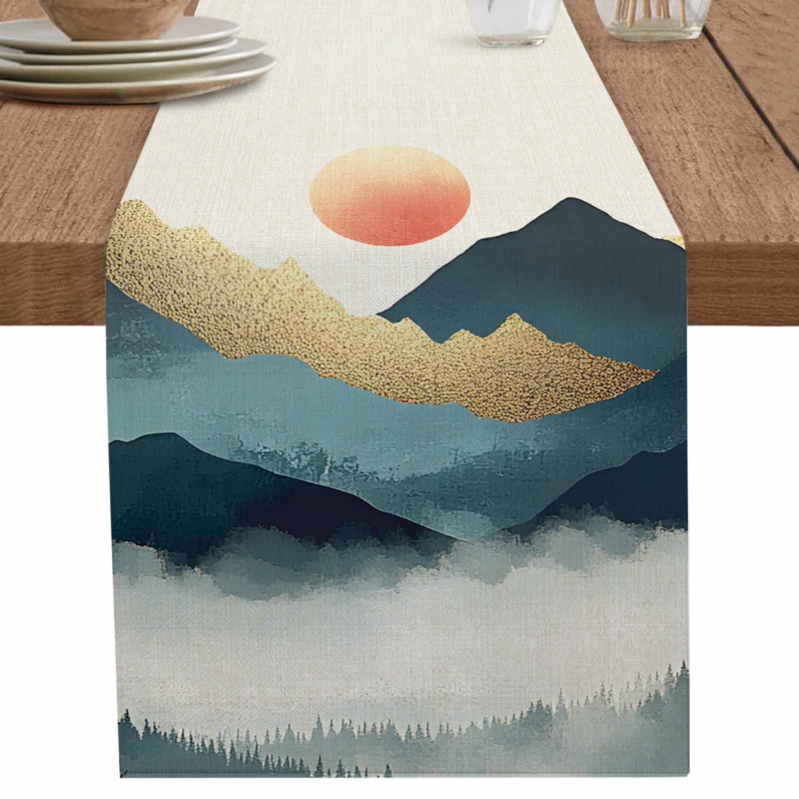 nqOlkjepod Teal Golden Mountain Table Runner 36 Inches Long Farmhouse ...