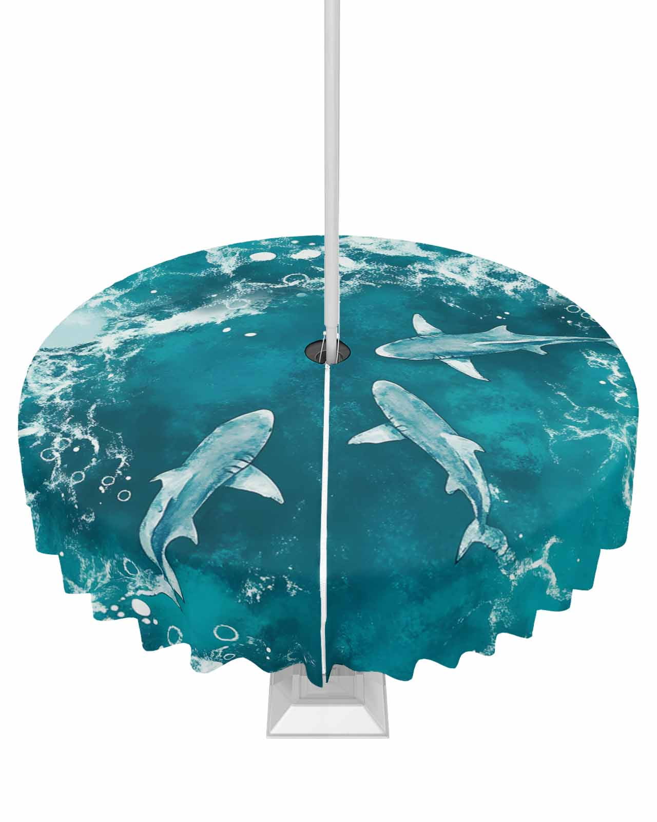 nqOlkjepod Teal Green Ocean Shark Outdoor Tablecloth with Umbrella Hole ...