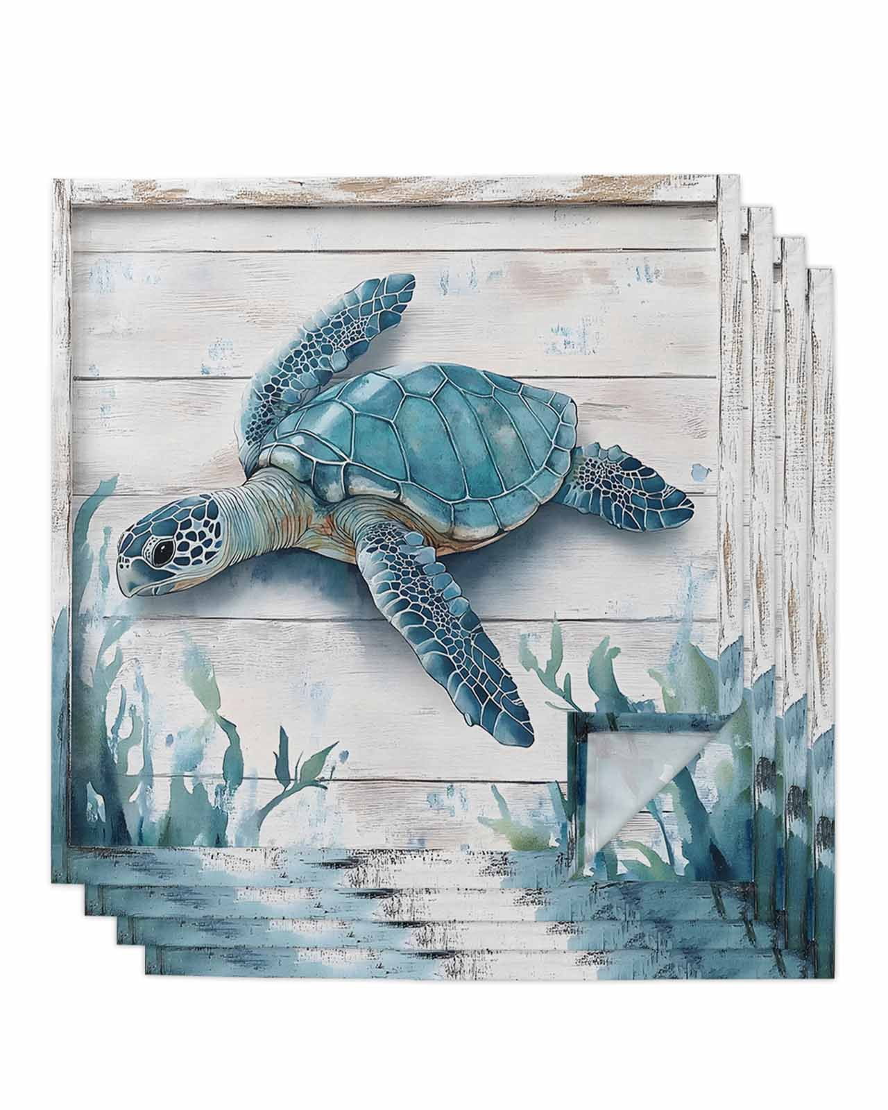 nqOlkjepod Teal Green Sea Turtle Cloth Napkins Set of 4 Reusable Dinner ...