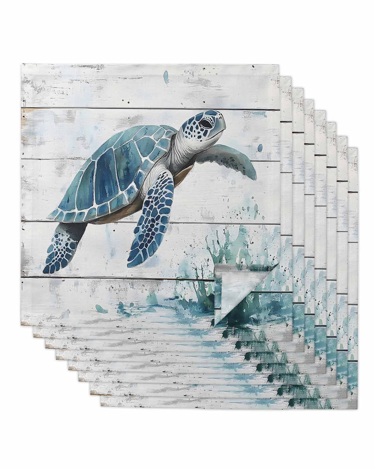 nqOlkjepod Teal Green Sea Turtle Cloth Napkins Set of 8 Reusable Dinner ...