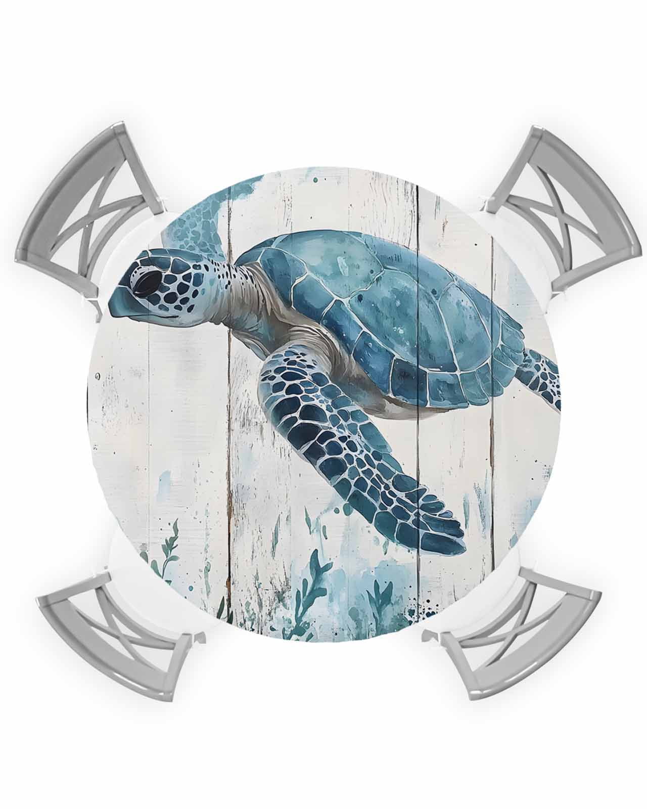 nqOlkjepod Teal Green Sea Turtle Round Tablecloth, Fitted Table Cover ...