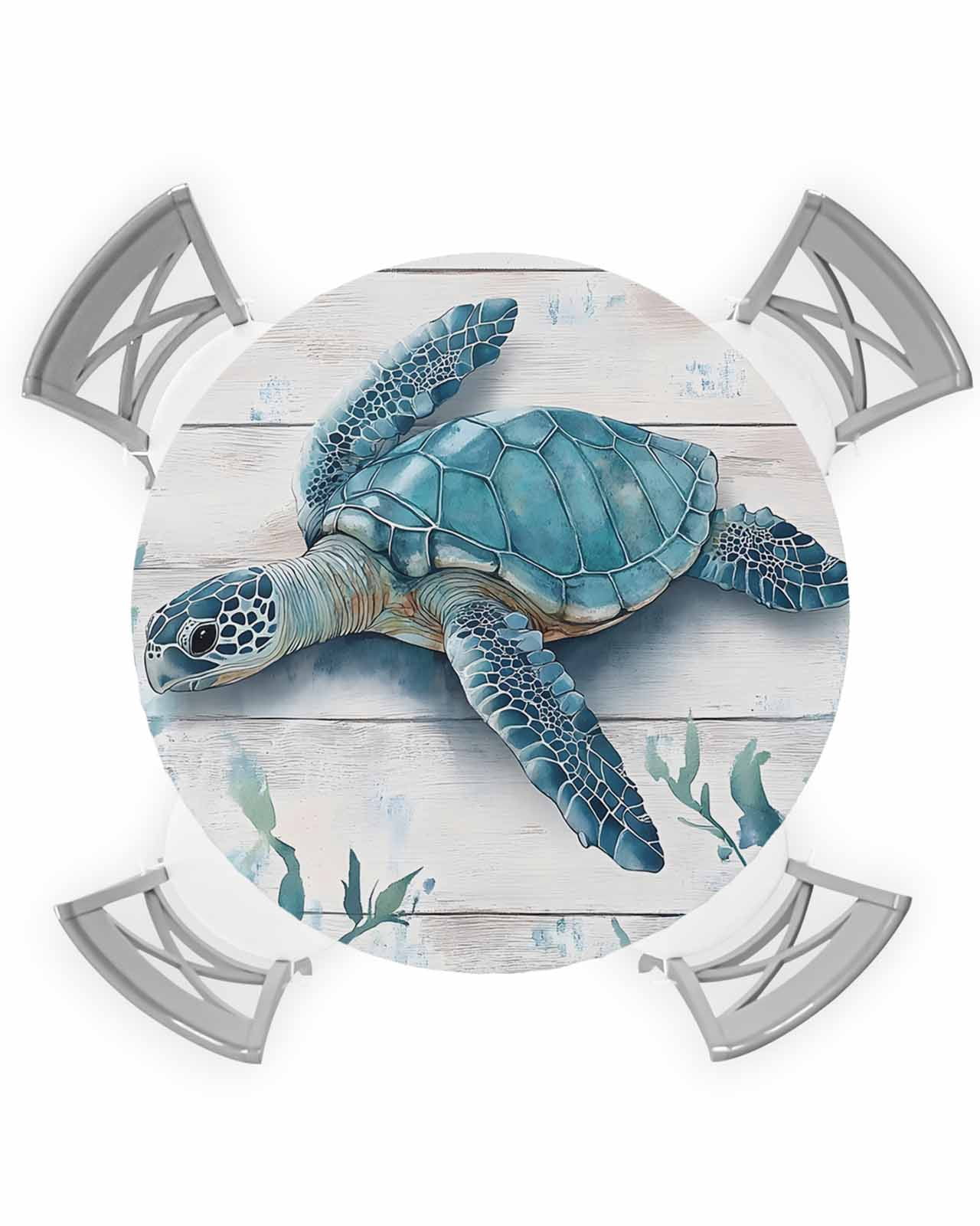 nqOlkjepod Teal Green Sea Turtle Round Tablecloth, Fitted Table Cover ...