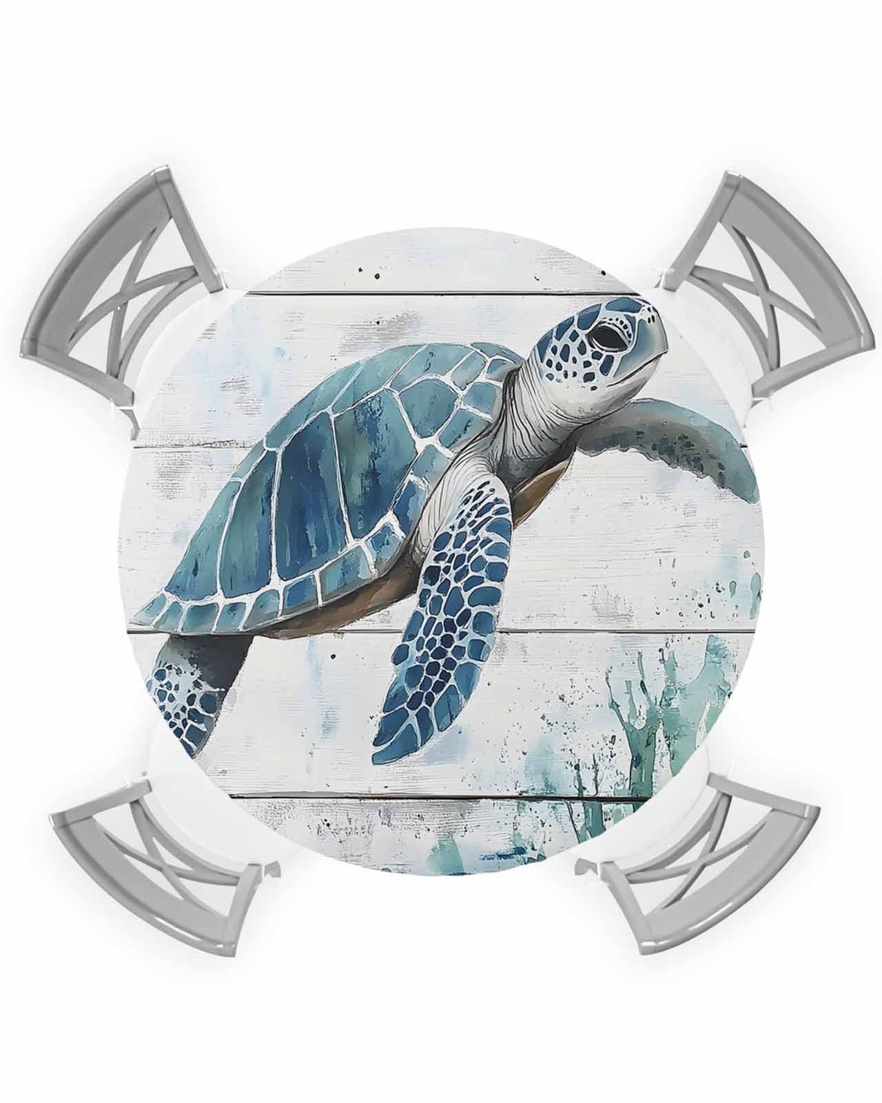 nqOlkjepod Teal Green Sea Turtle Round Tablecloth, Fitted Table Cover ...