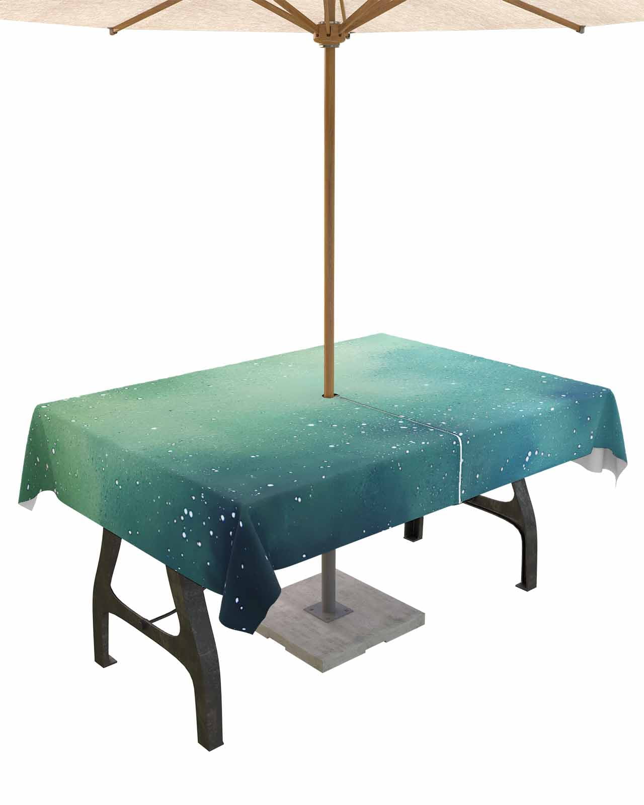nqOlkjepod Teal Green Starry Night Outdoor Tablecloth with Umbrella Hole & Zipper, Modern ...