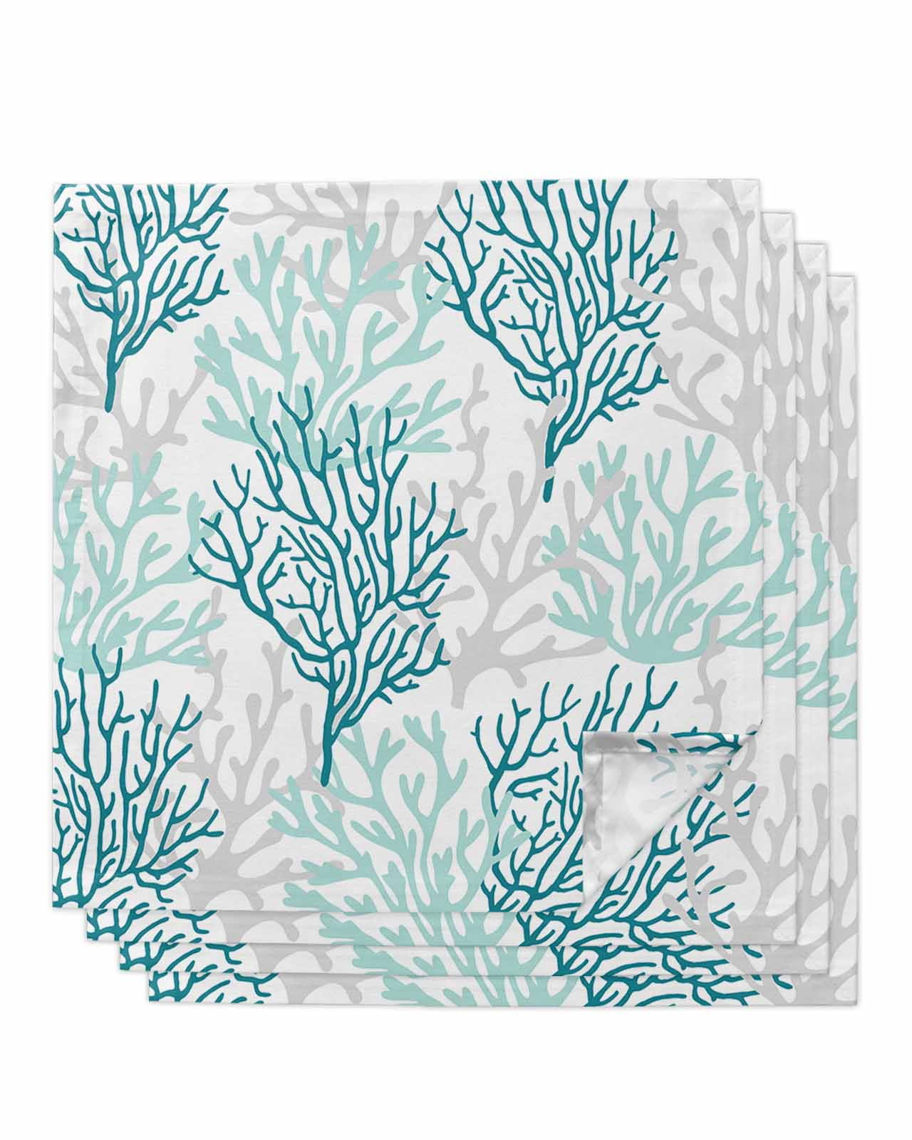 nqOlkjepod Teal Grey Coral Coastal Cloth Napkins Set of 4 Reusable ...