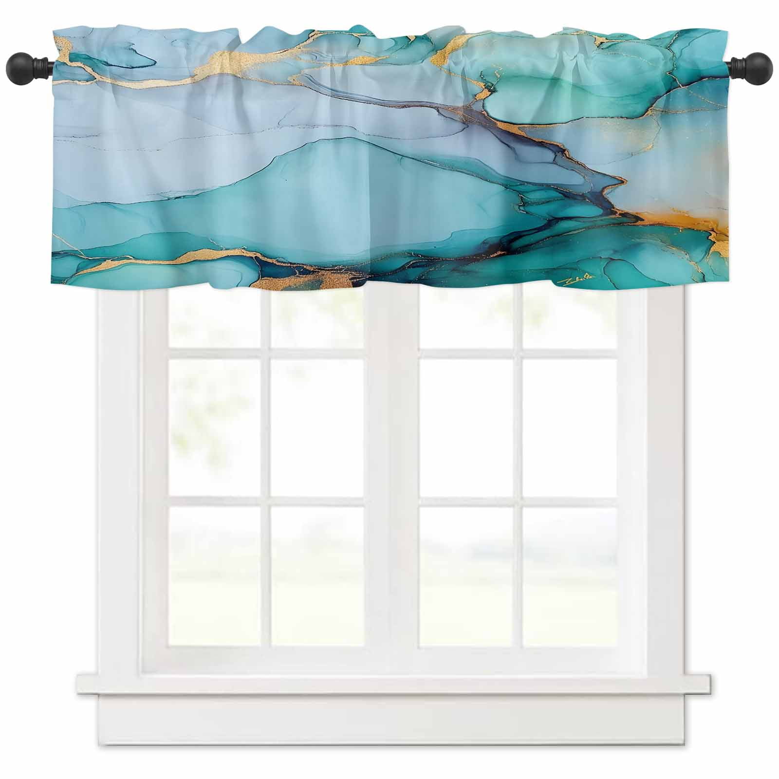 nqOlkjepod Teal Marble Farmhouse Short Window Curtain Valances, Green ...