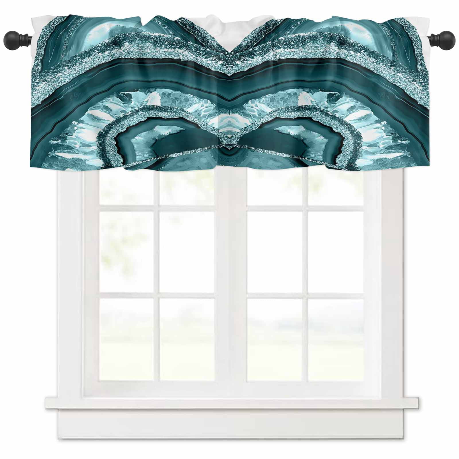 nqOlkjepod Teal Marble Farmhouse Short Window Curtain Valances, Vintage ...