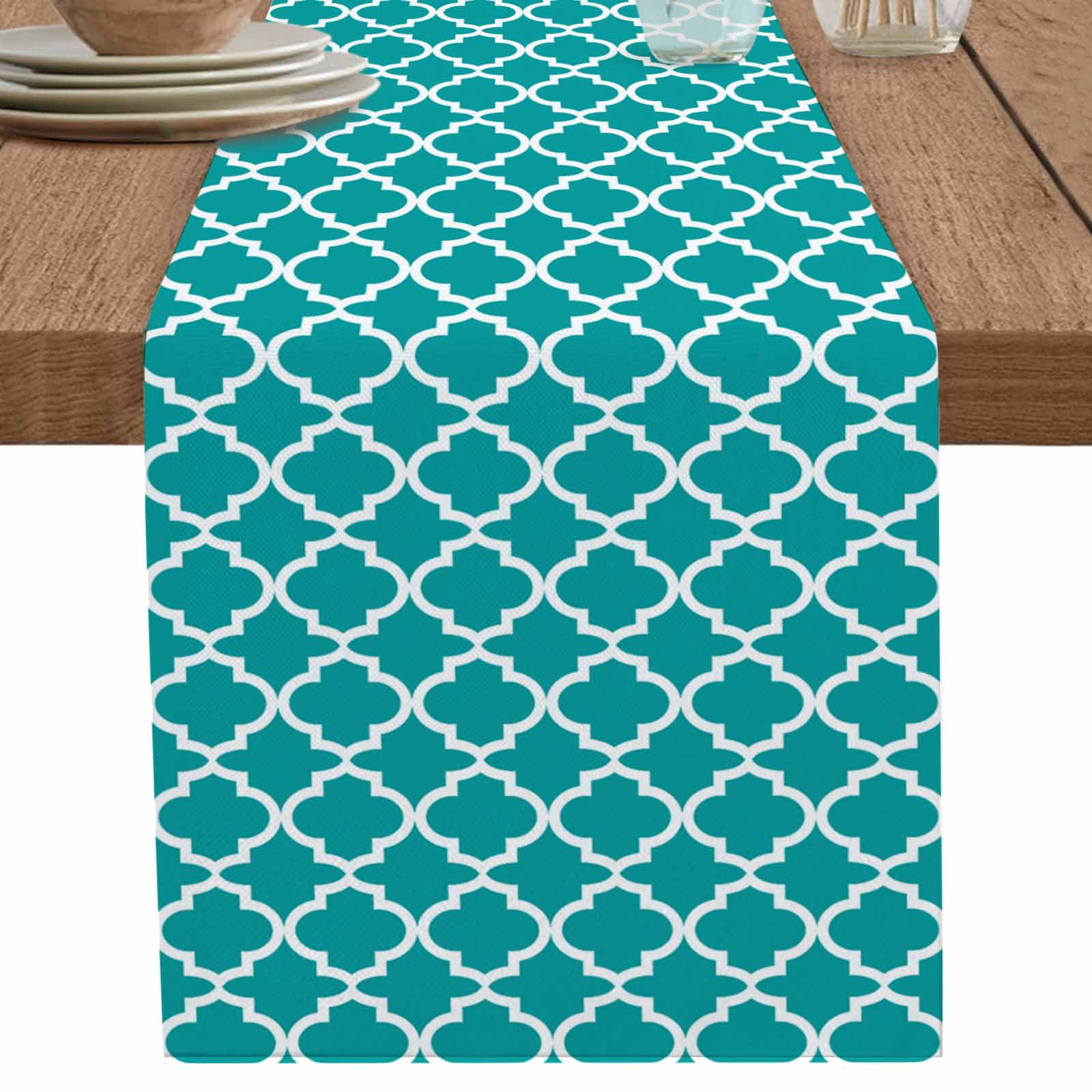 nqOlkjepod Teal Morocco Table Runner 120 Inches Long Farmhouse Dress ...
