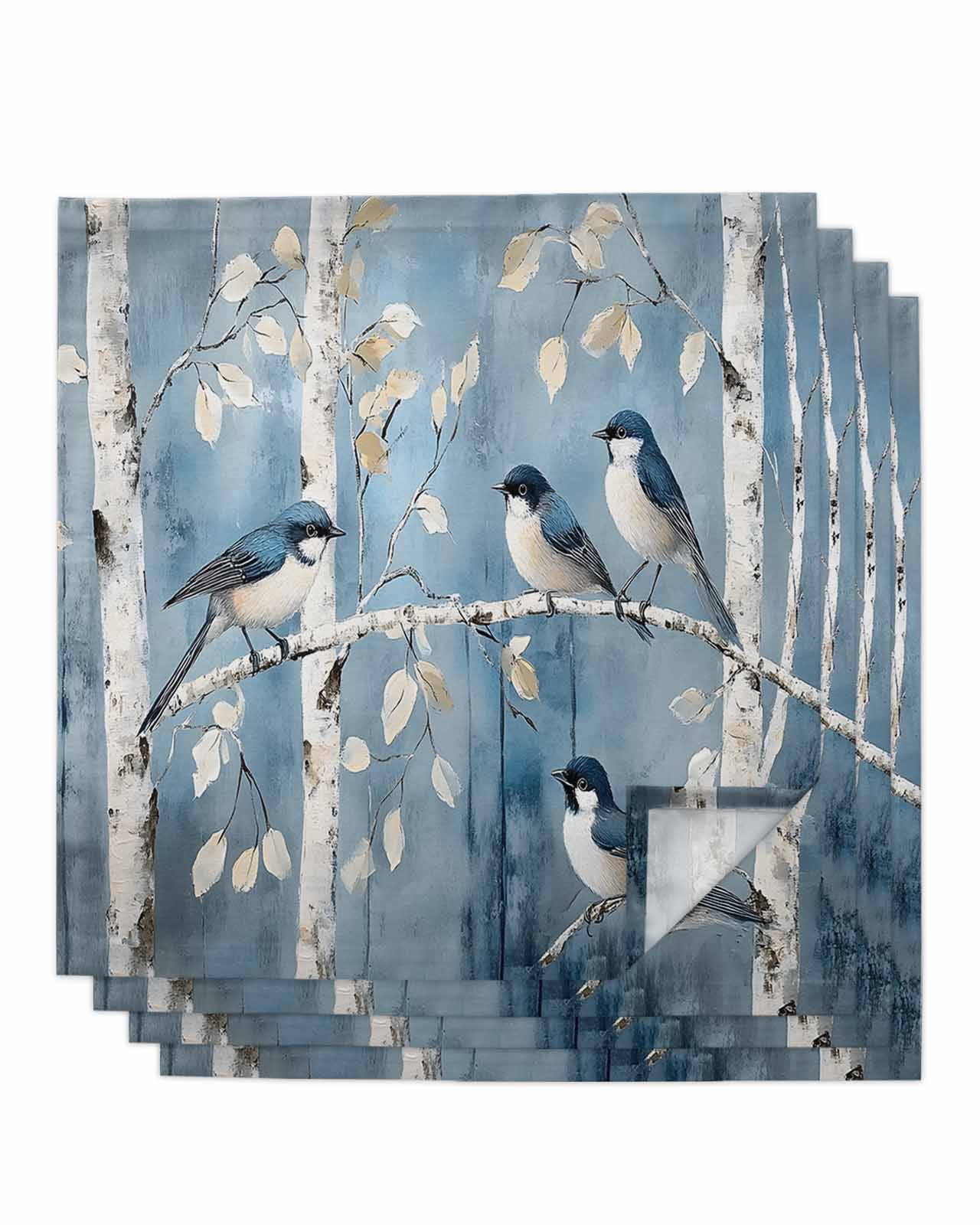 nqOlkjepod Teal Oil Painting Forest Cloth Napkins Set of 4 Reusable ...