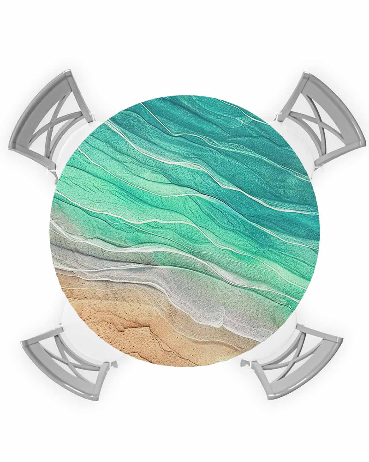 nqOlkjepod Teal Ombre Coastal Round Tablecloth, Fitted Table Cover with ...