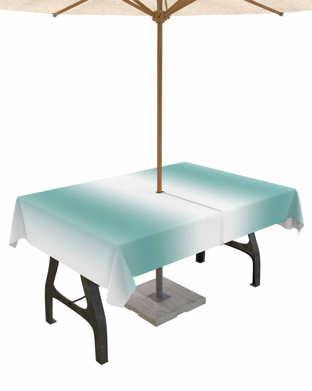 nqOlkjepod Teal Ombre Outdoor Tablecloth with Umbrella Hole & Zipper ...