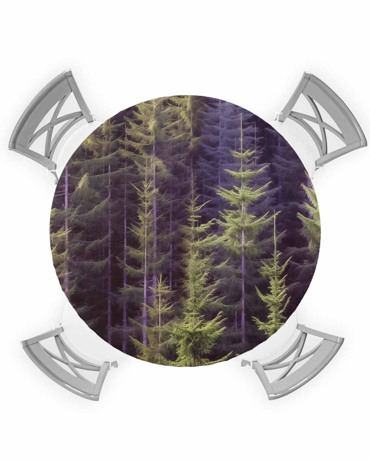 nqOlkjepod Teal Purple Forest Round Tablecloth, Fitted Table Cover with ...