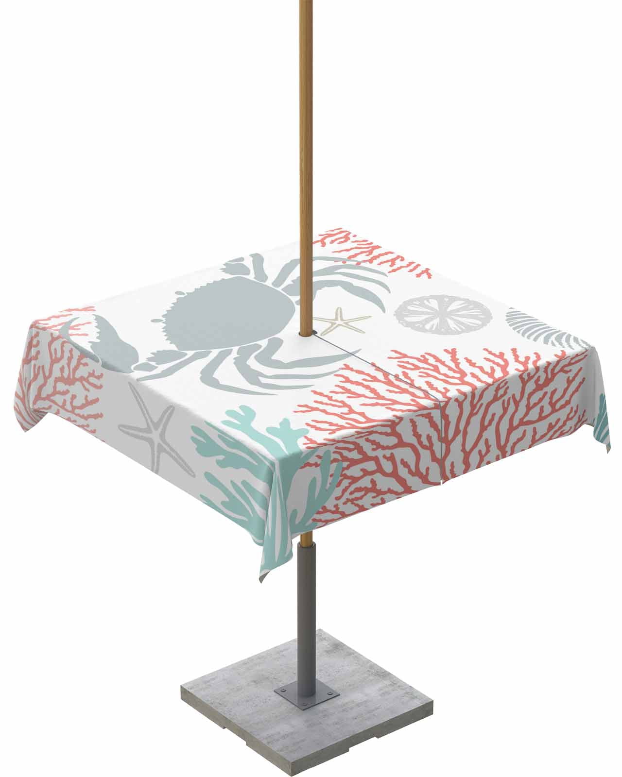 nqOlkjepod Teal Red Crab Coastal Outdoor Tablecloth with Umbrella Hole ...