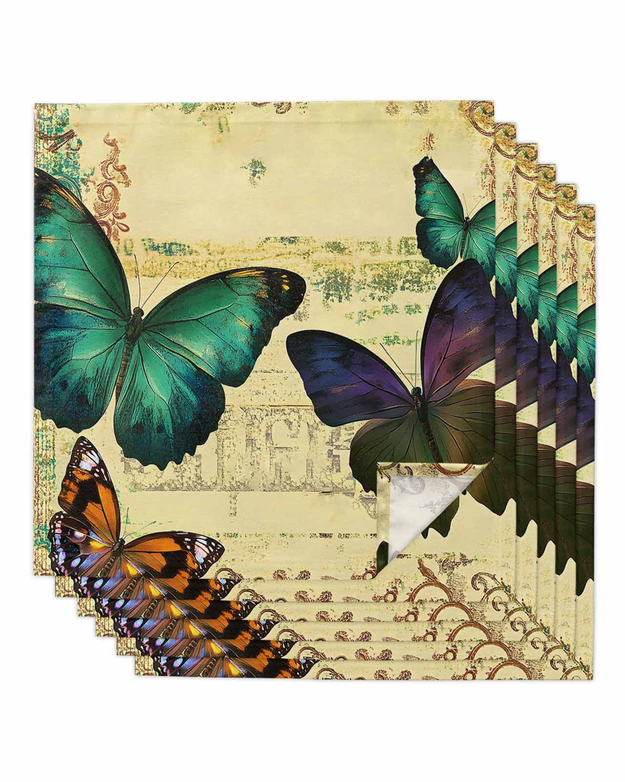 nqOlkjepod Teal Retro Butterfly Cloth Napkins Set of 6 Reusable Dinner ...