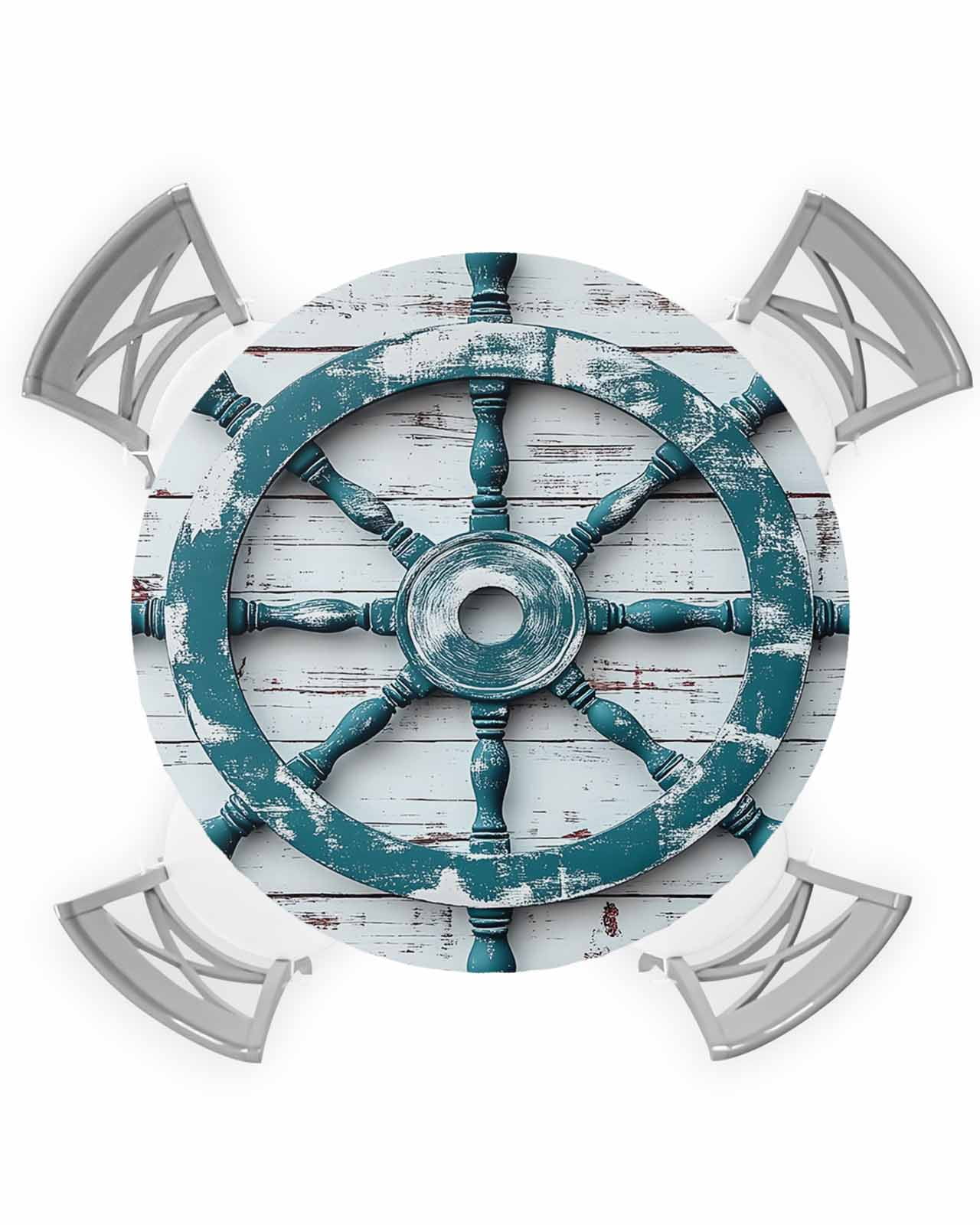 nqOlkjepod Teal Rudder Coastal Round Tablecloth, Fitted Table Cover ...