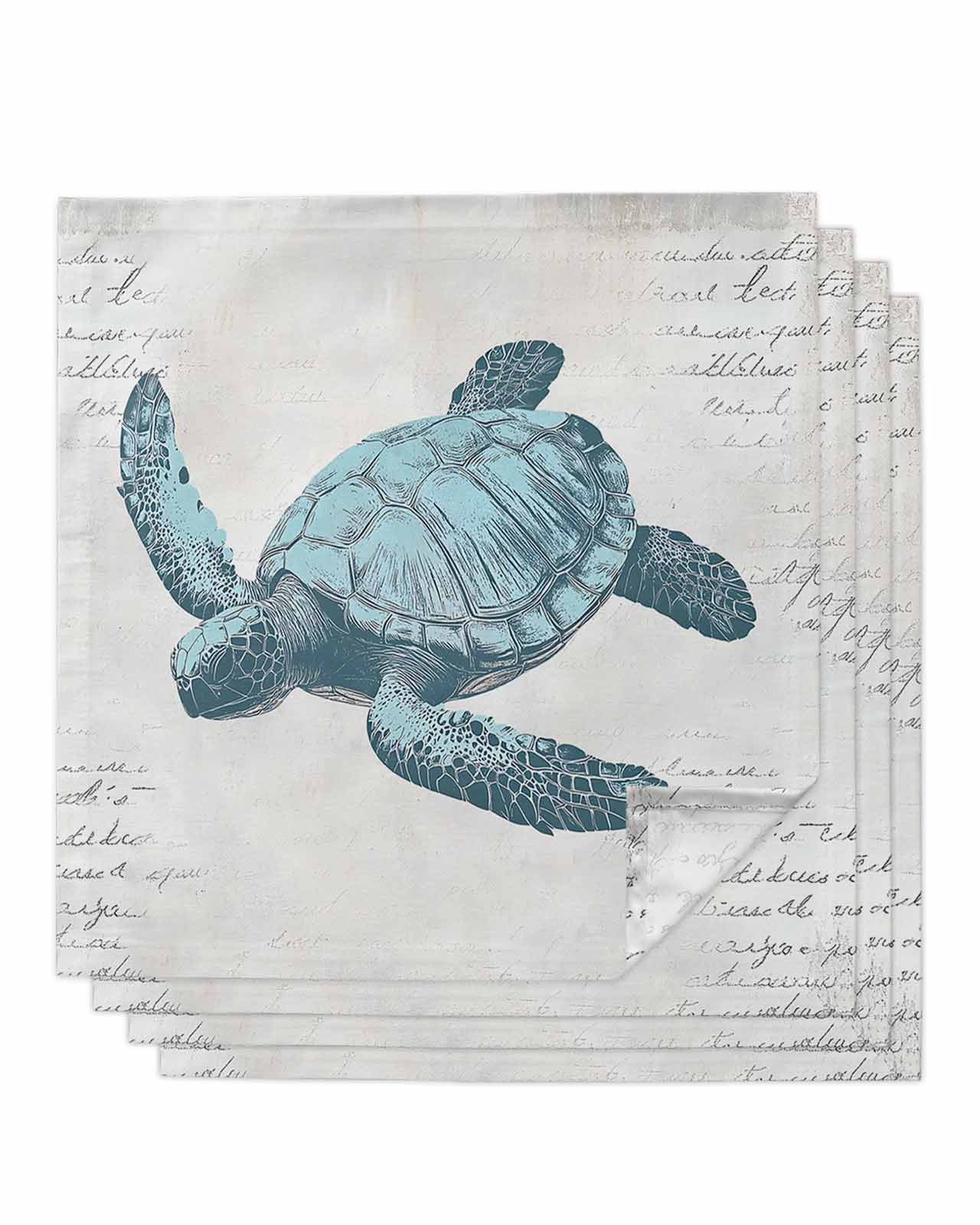 nqOlkjepod Teal Sea Turtle Coastal Cloth Napkins Set of 4 Reusable ...