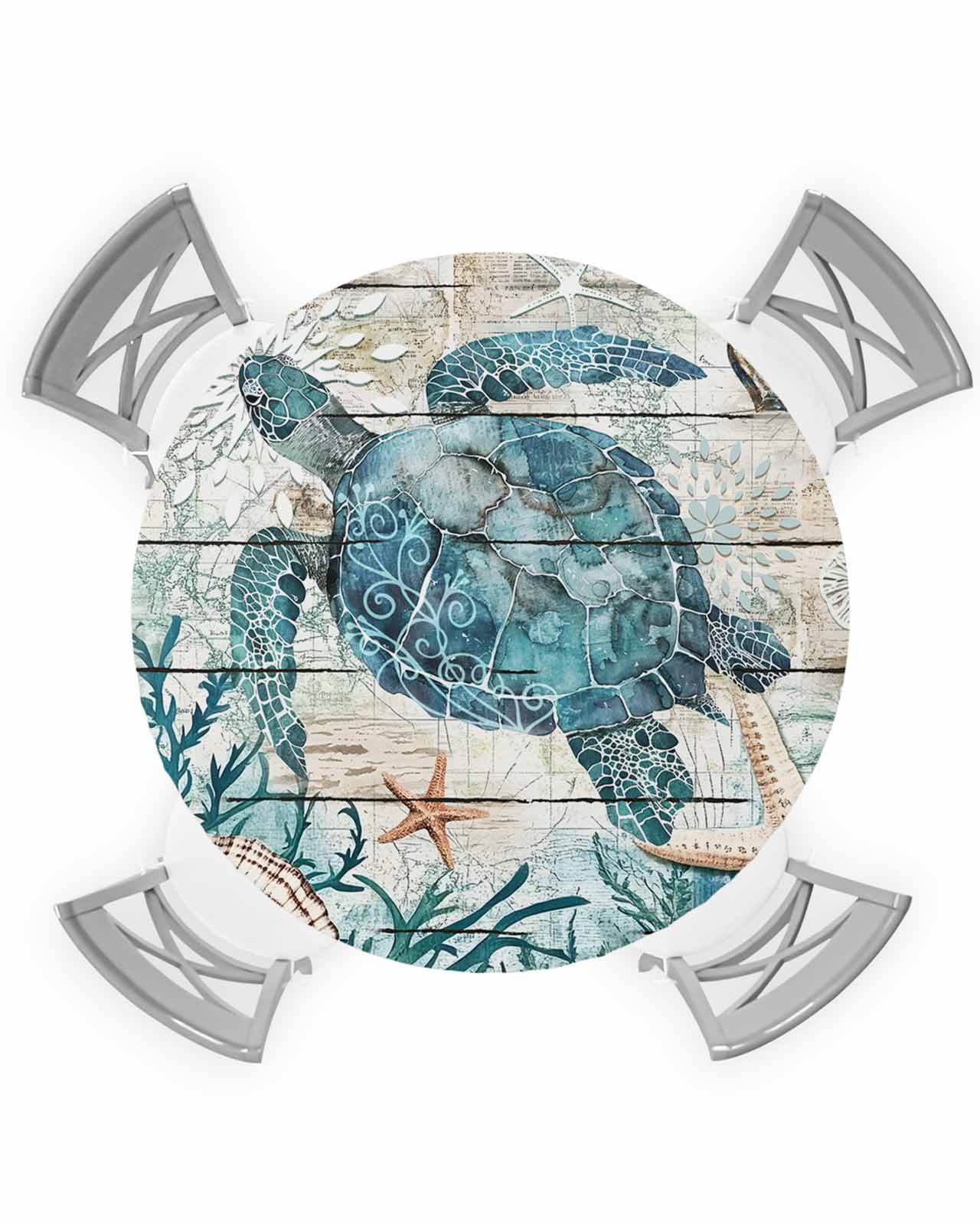 nqOlkjepod Teal Sea Turtle Coastal Round Tablecloth, Fitted Table Cover ...