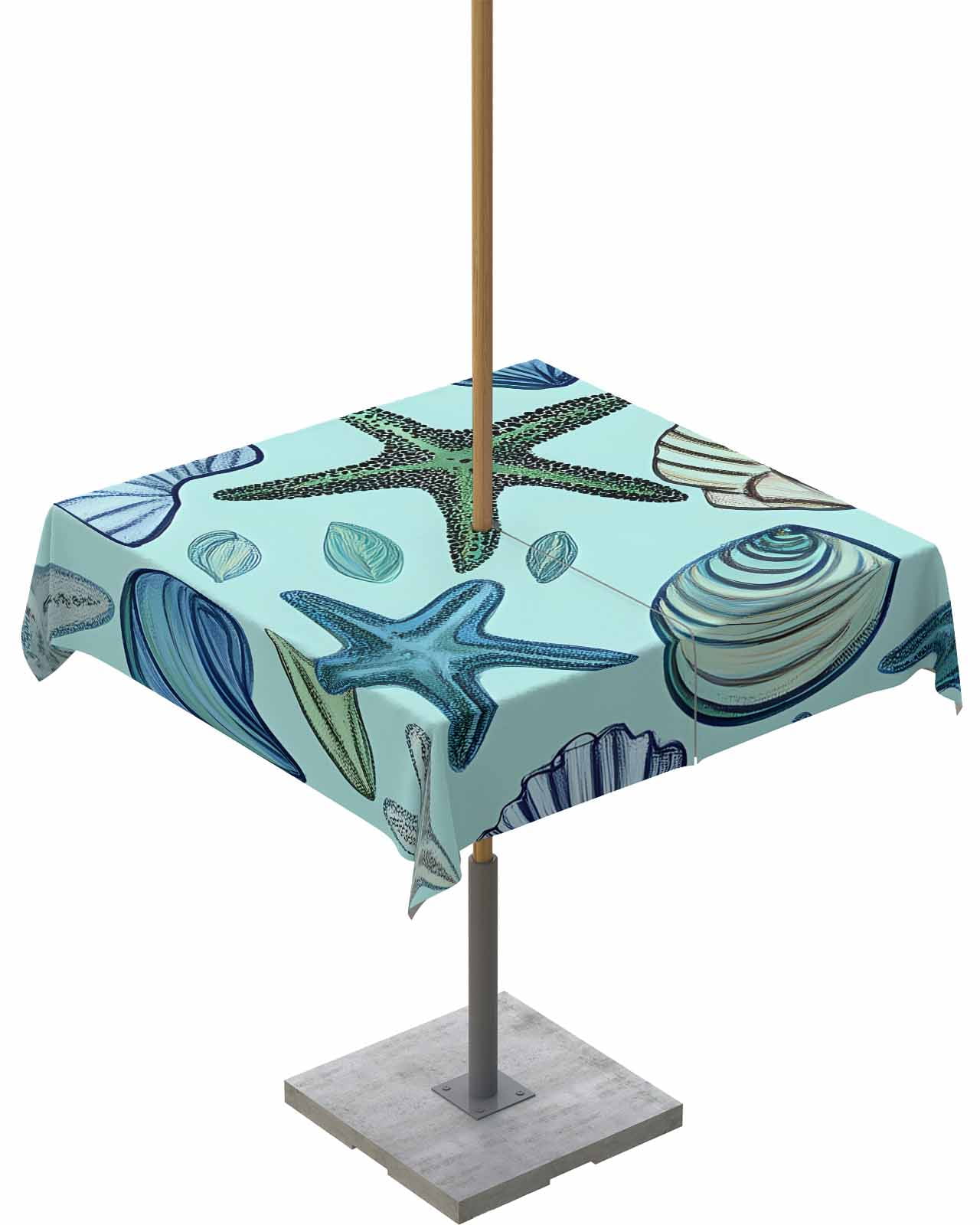 nqOlkjepod Teal Starfish Coastal Outdoor Tablecloth with Umbrella Hole ...