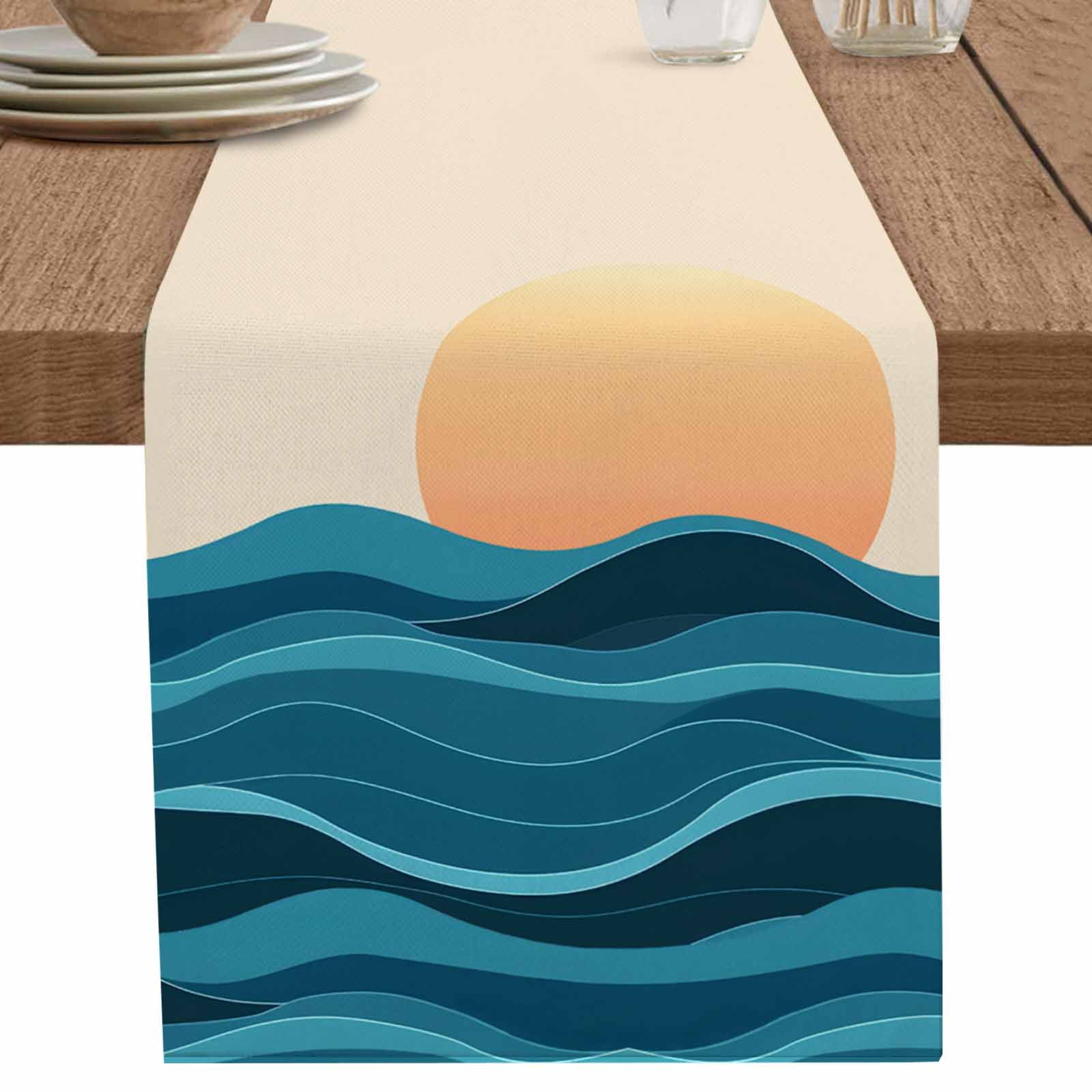 nqOlkjepod Teal Waves Table Runner 72 Inches Long Farmhouse Dress ...
