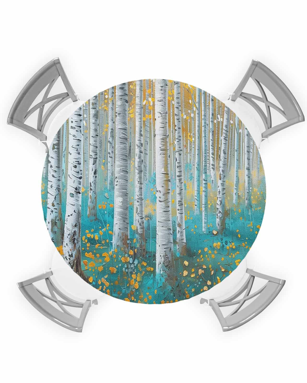 nqOlkjepod Teal Yellow Oil Painting Round Tablecloth, Fitted Table ...