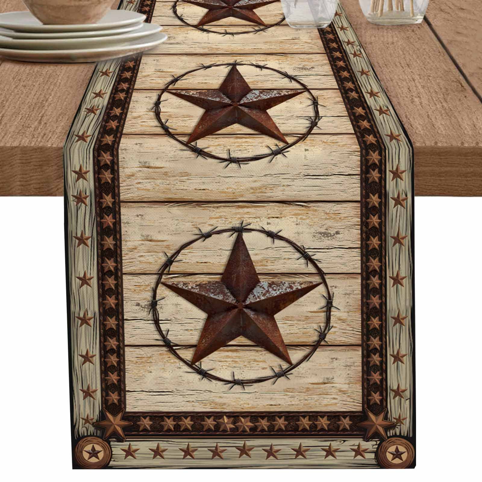nqOlkjepod Texas Star Brown Table Runner 72 Inches Long Farmhouse Dress ...