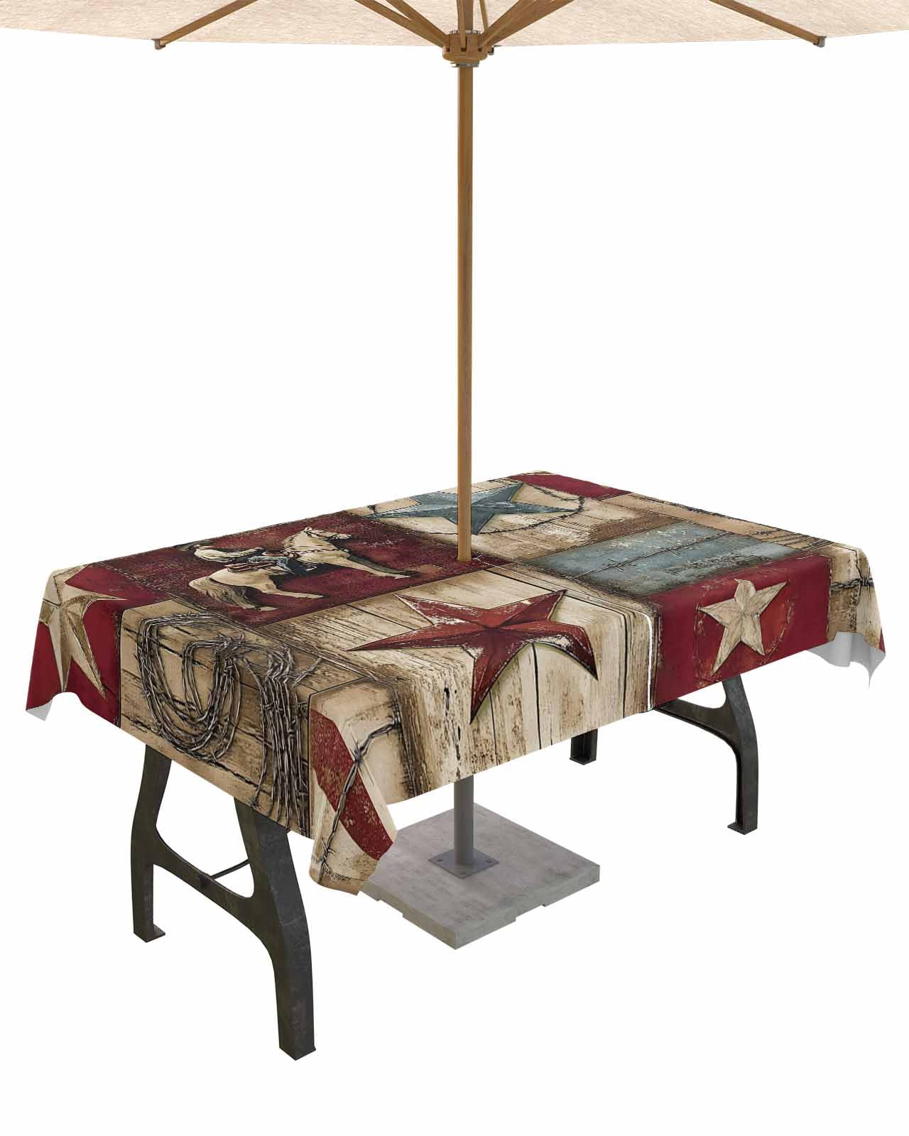 nqOlkjepod Texas Star Vintage Outdoor Tablecloth with Umbrella Hole ...
